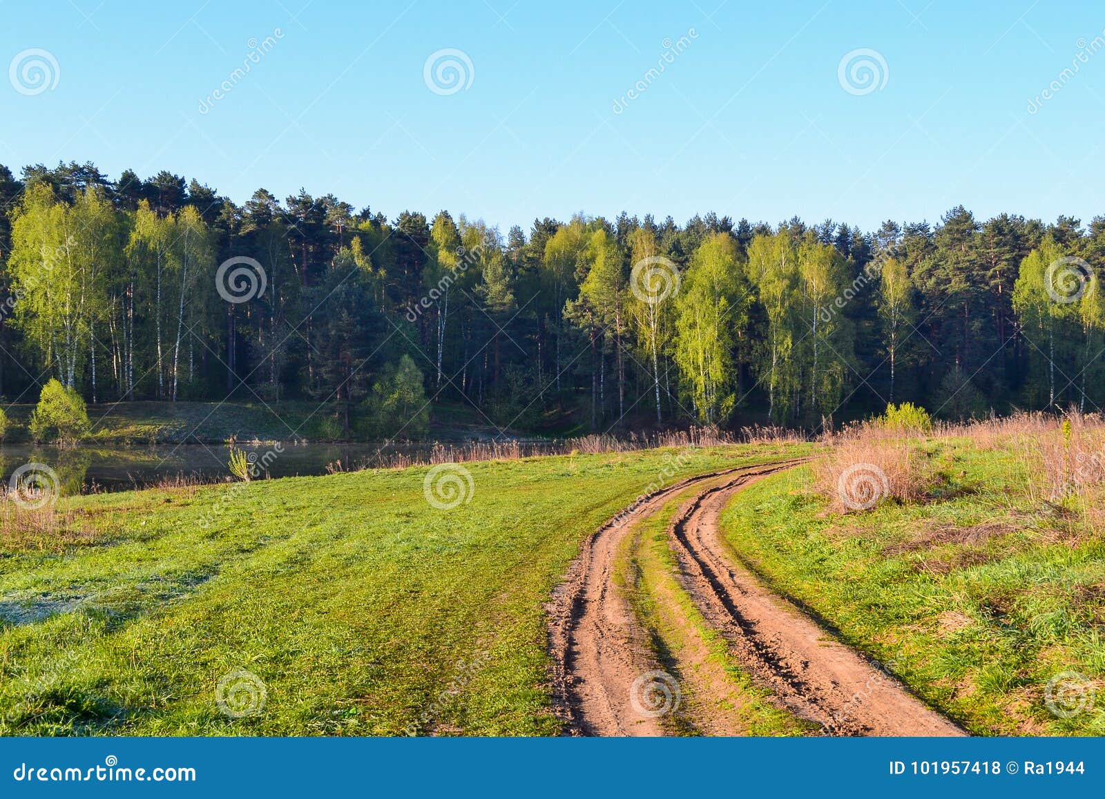Russian Rural Landscape with Empty Dirt Road Stock Photo - Image of ...