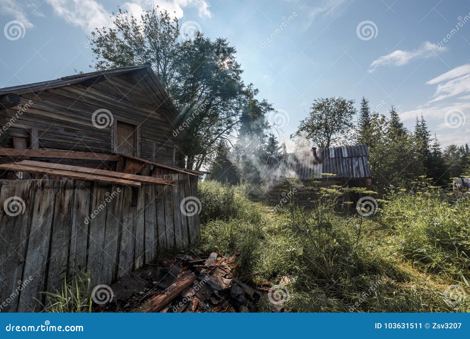 Russian Rustic Bath with Old Traditional Village House Stock Image ...