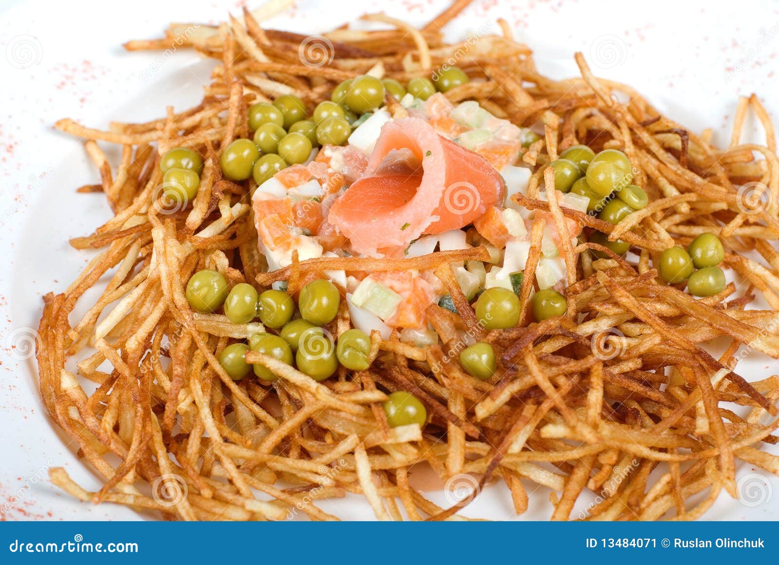Russian Salad with Salmon Fish Closeup Stock Image - Image of layers ...