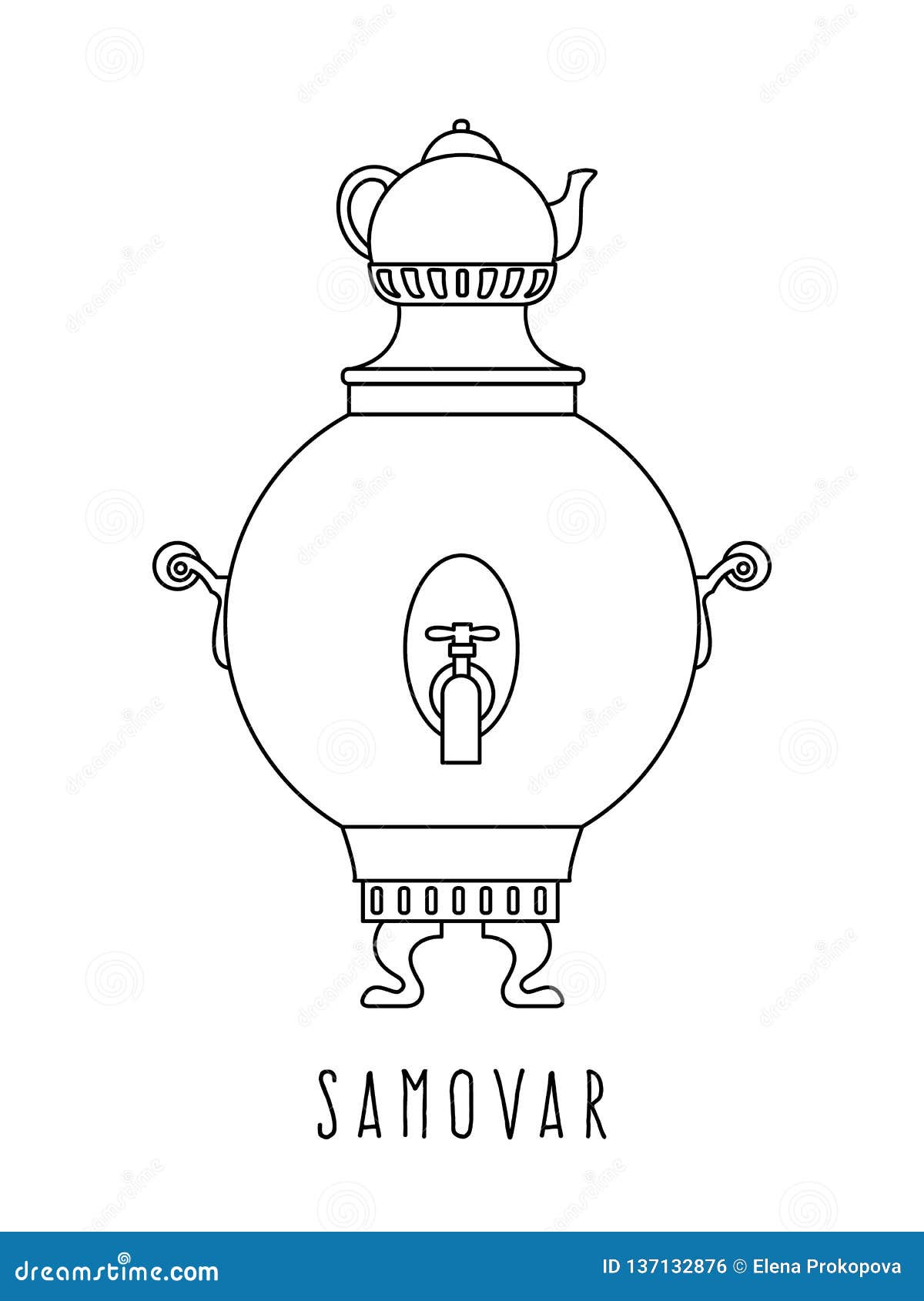 Russian Samovar on an Isolated Background, Doodle Style. Stock Vector ...
