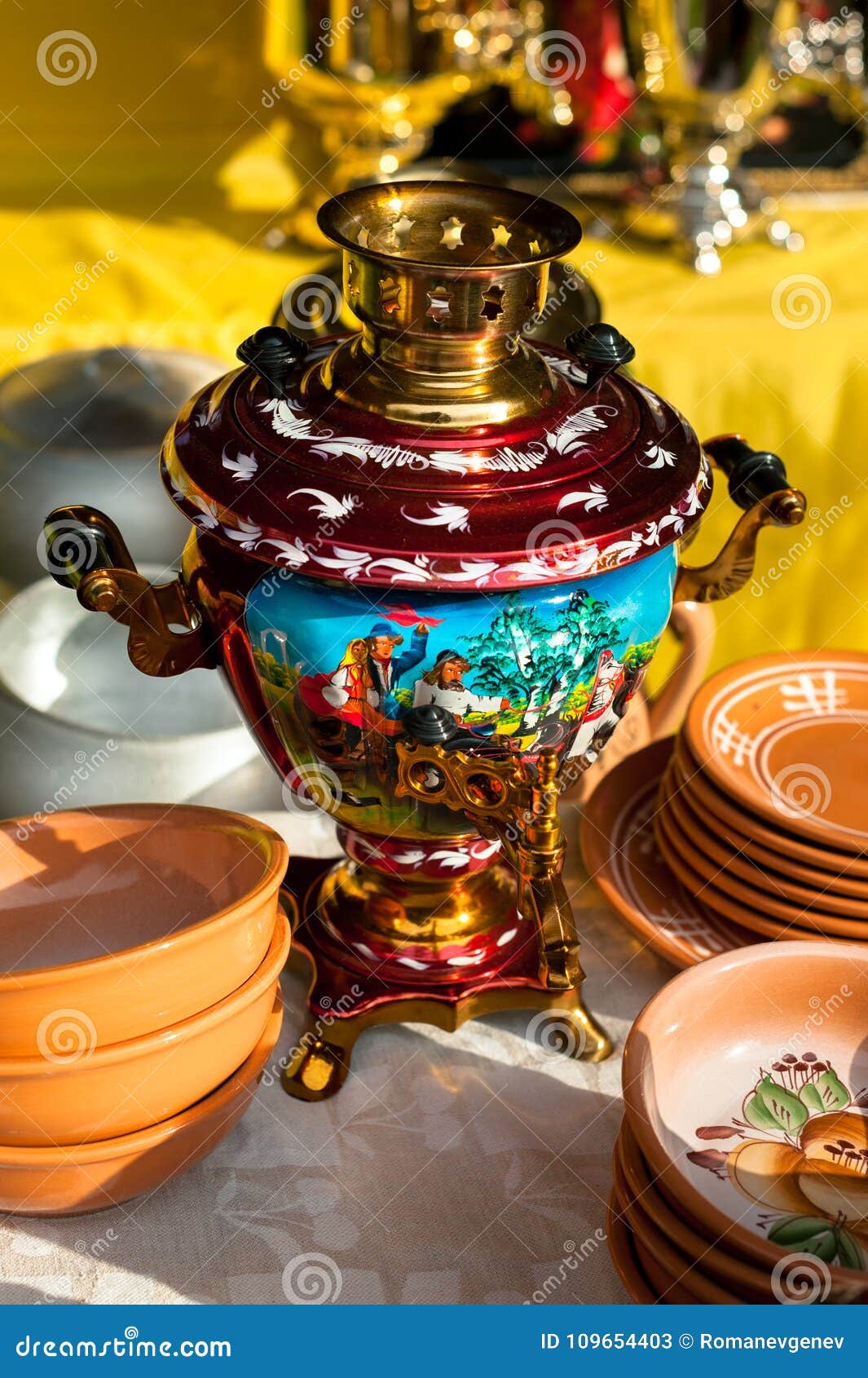 Russian samovar on a table stock image. Image of samovar - 109654403