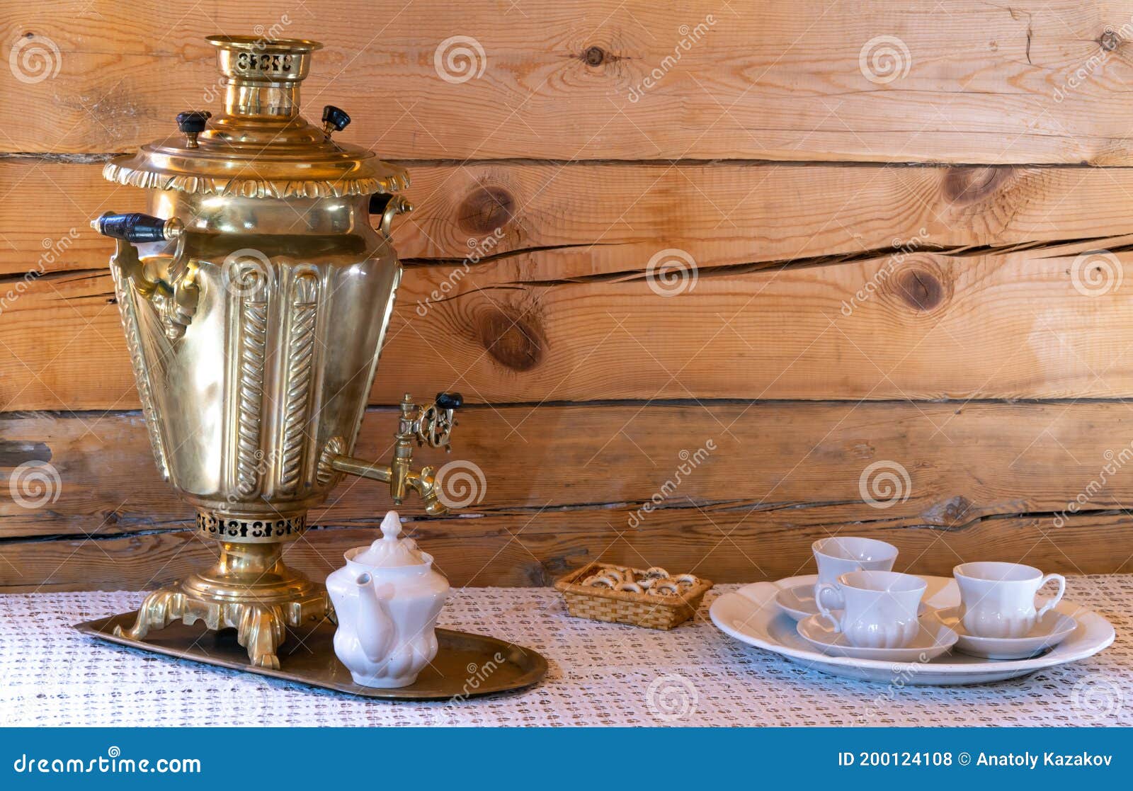 Russian Samovar on the Table. Set Table for Tea Stock Photo - Image of ...