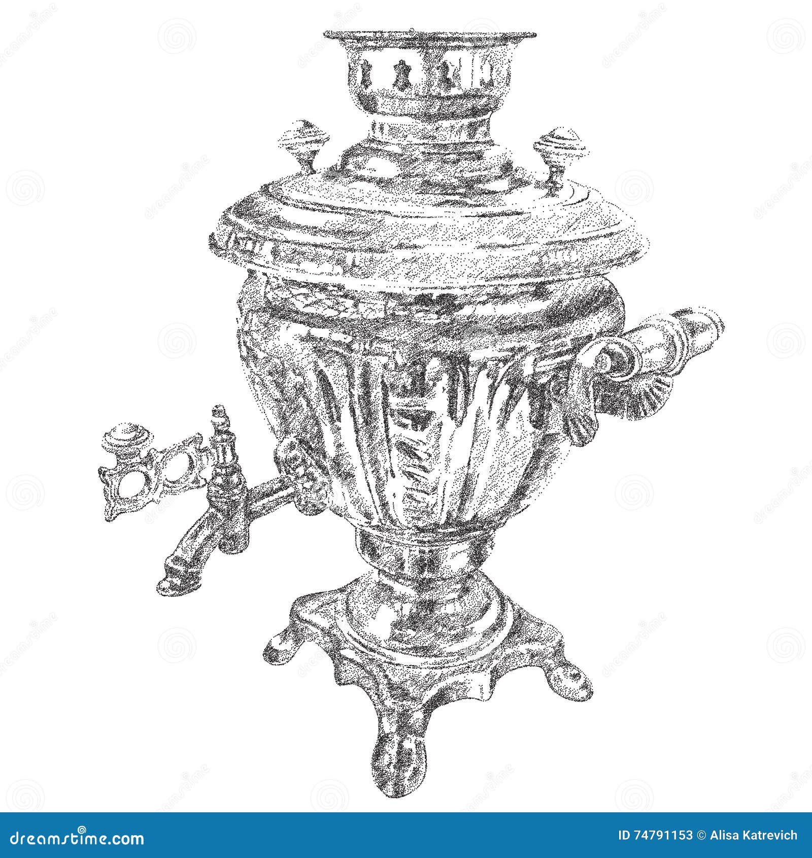 Russian Samovar. Vector Hand Drawn Dotted Graphic Illustration Stock ...