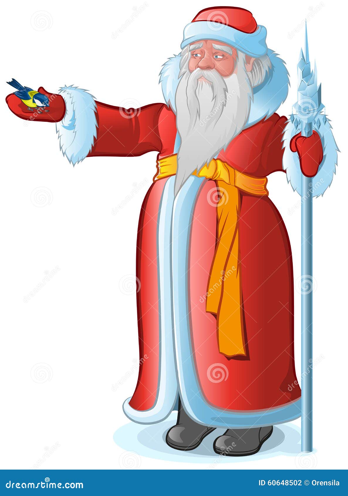 Russian Santa Claus Feeds the Bird Titmouse Stock Vector - Illustration ...