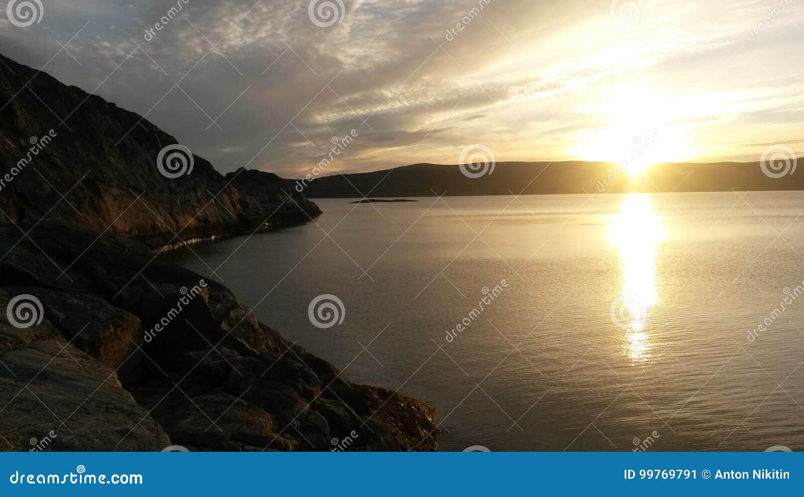 Russian sea stock image. Image of fjord, cape, sunset - 99769791