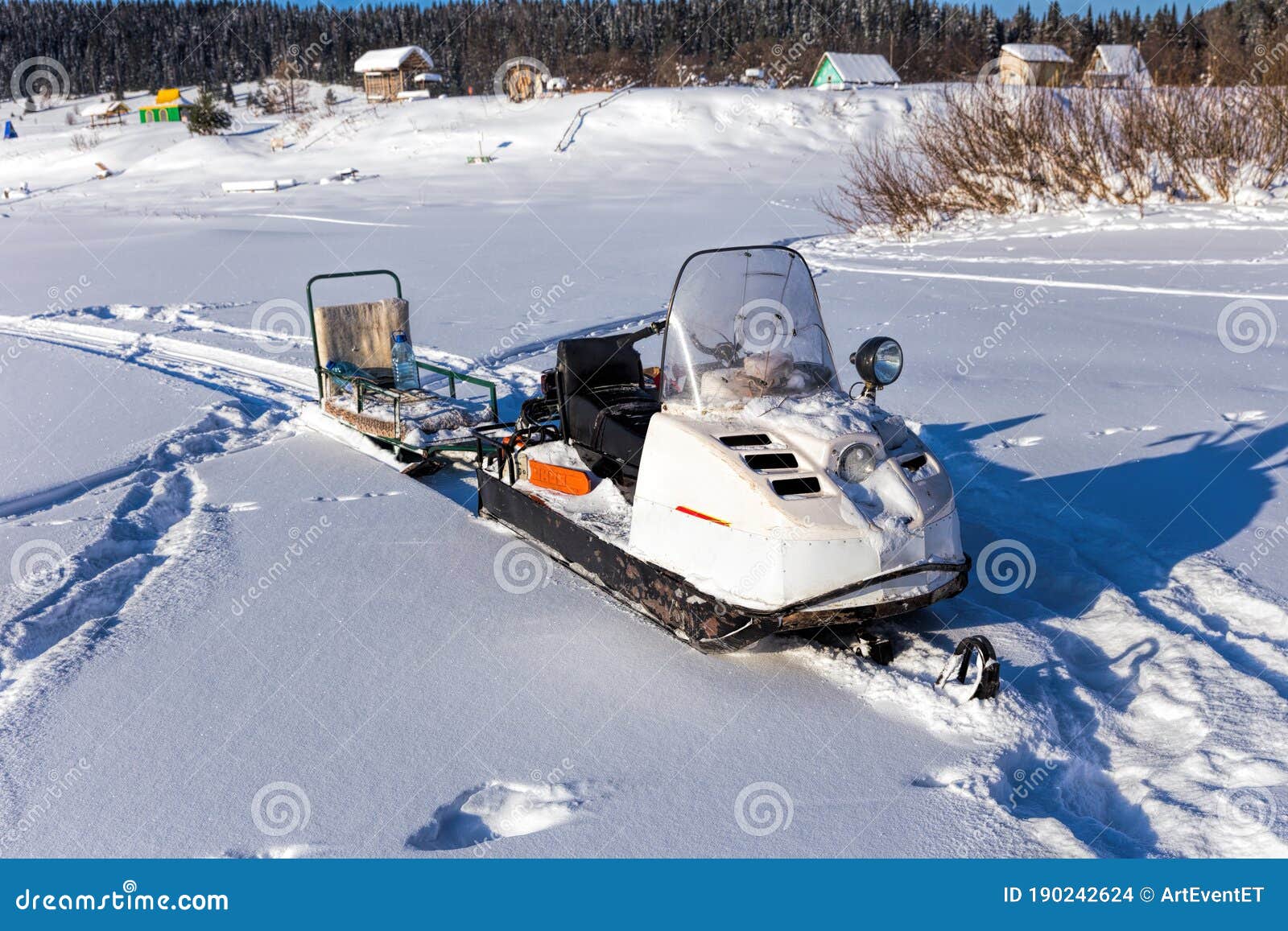 Russian Snowmobile and Sleigh Stock Photo - Image of transport ...