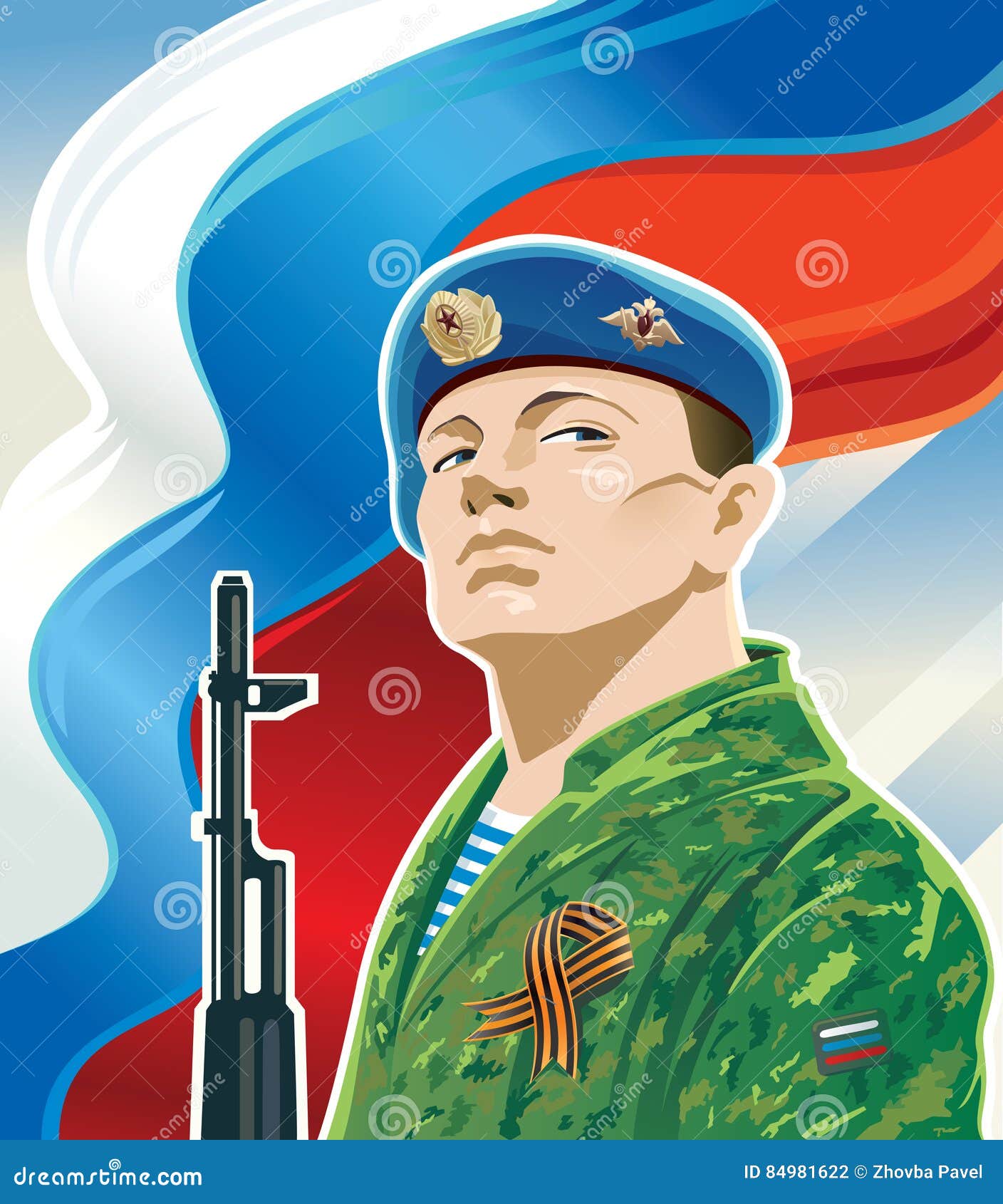 Russian soldier. stock vector. Illustration of kalashnikov - 84981622