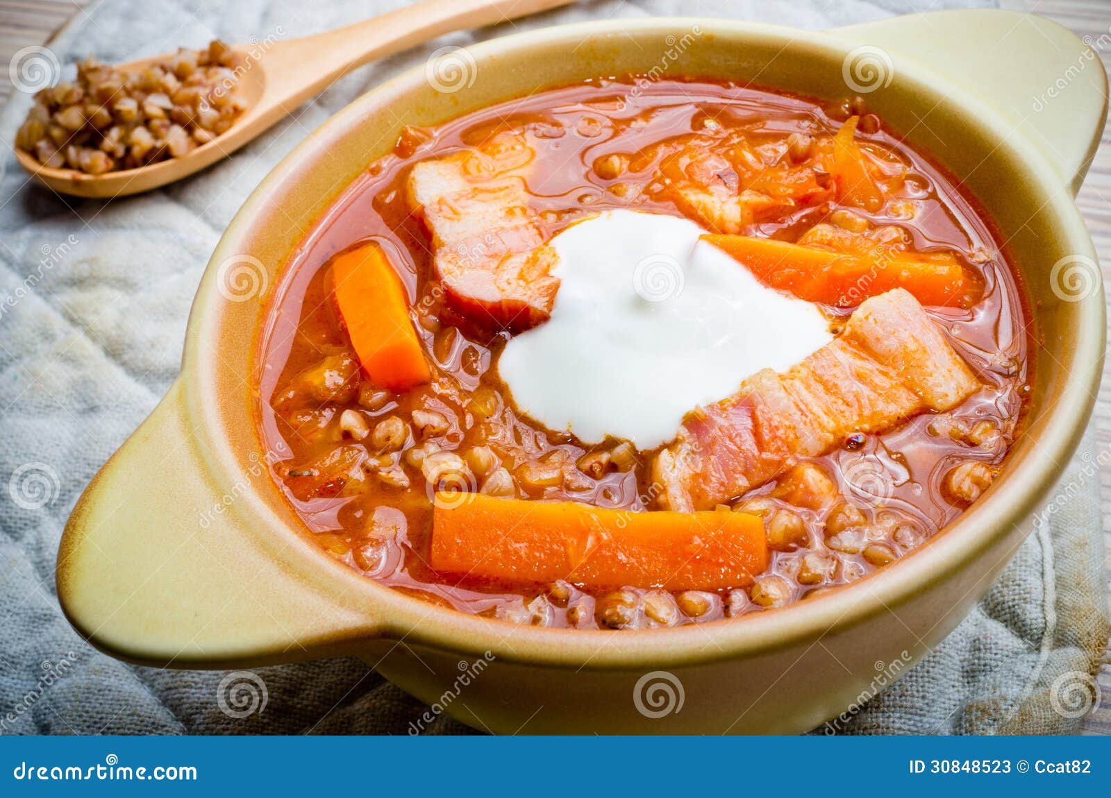 Russian Soup Shchi with Bacon and Buckwheat Stock Image - Image of ...