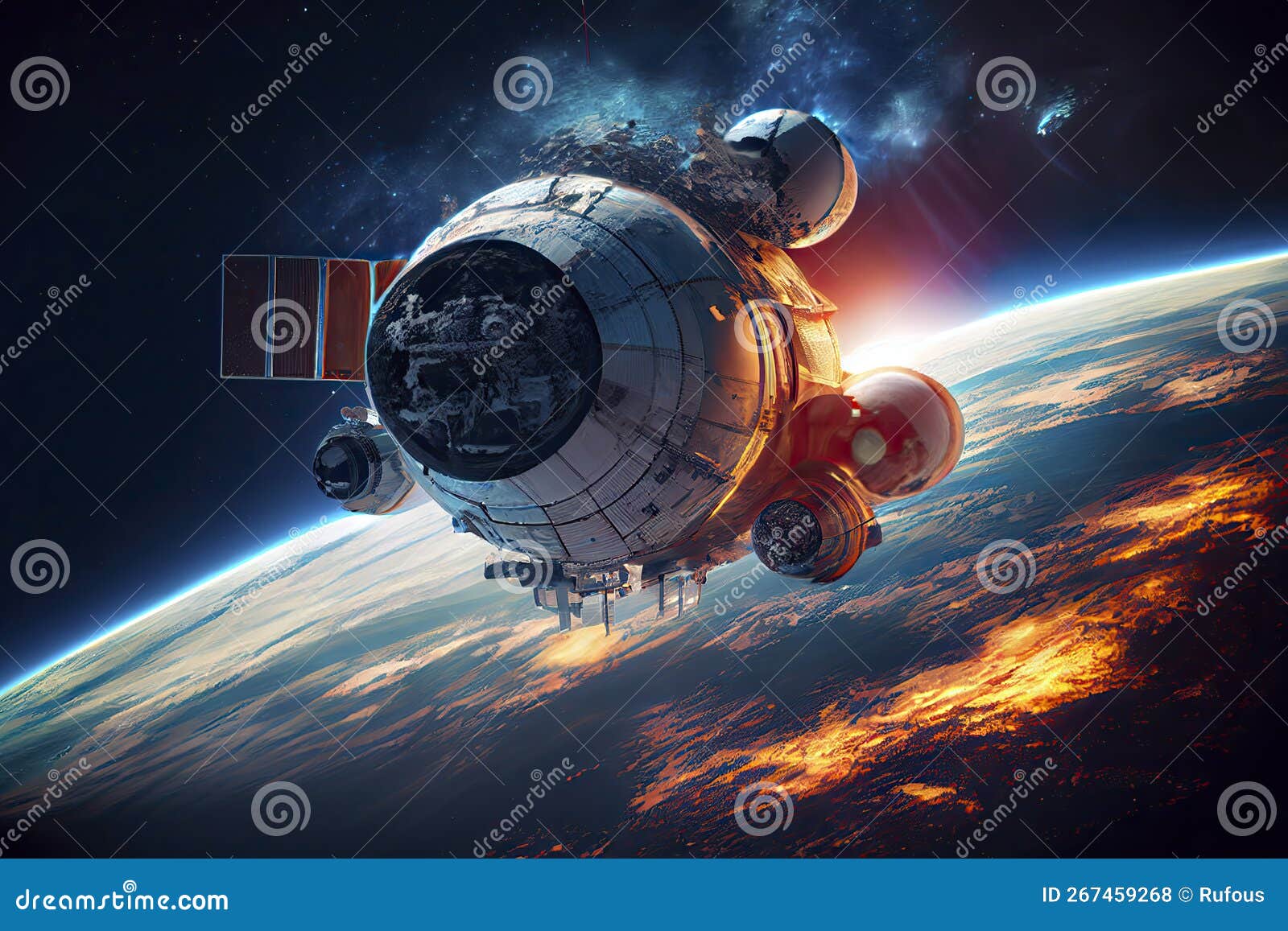 Russian Spacecraft in Earth Orbit. the View from the ISS Stock ...