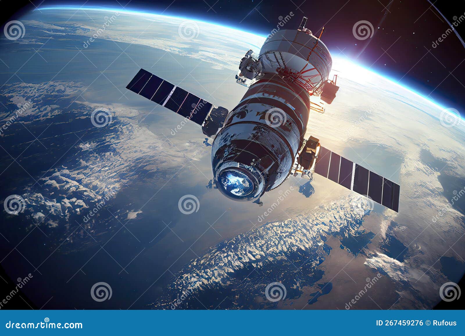 Russian Spacecraft in Earth Orbit. the View from the ISS Stock ...