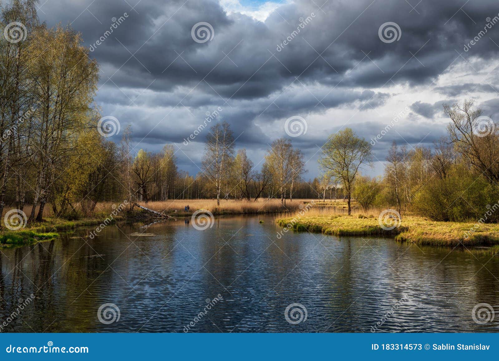 Russian Spring Landscape with Reflections of Trees in the Lake Stock ...
