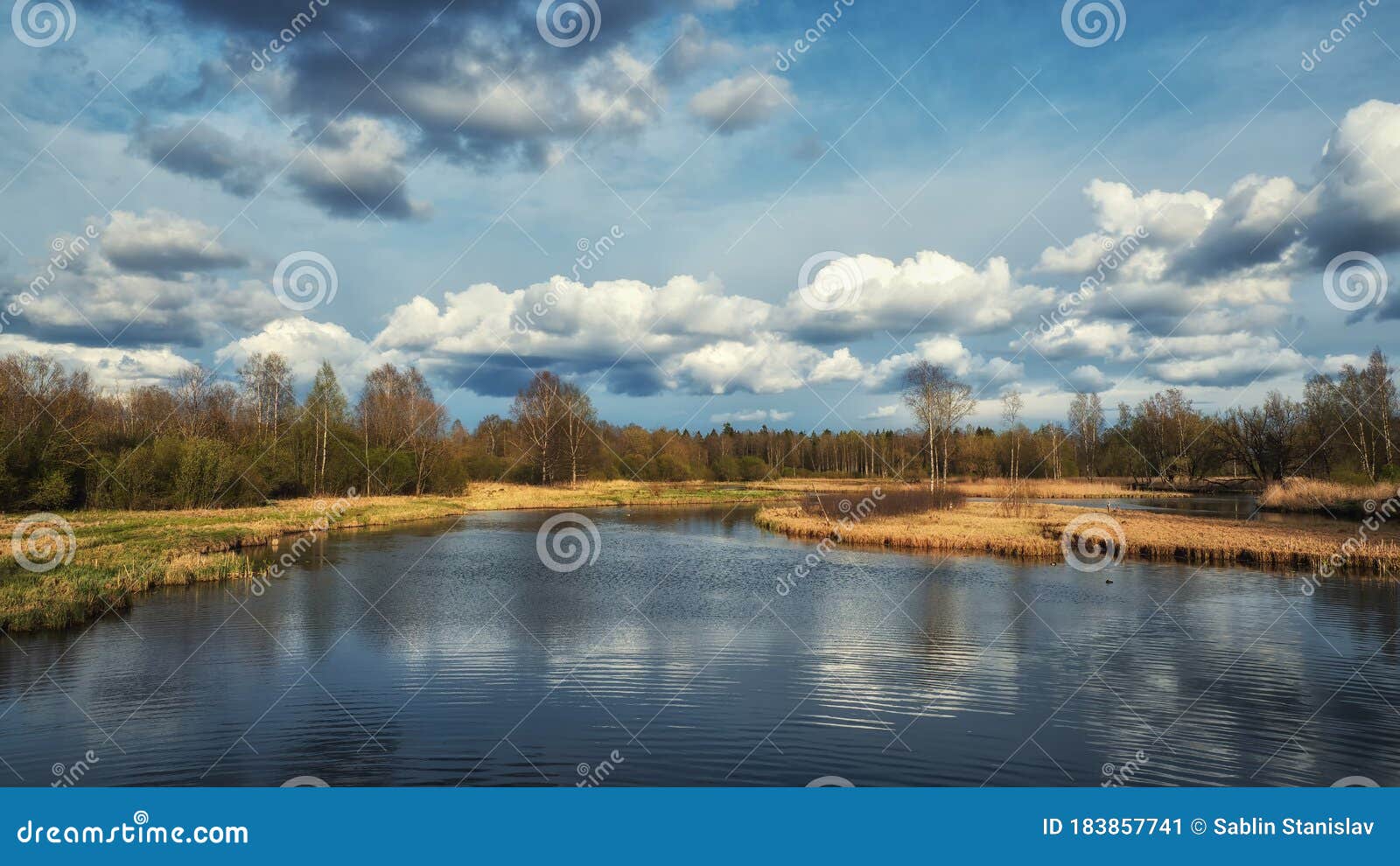 Russian Spring Landscape with Reflections of Trees in the Lake Stock ...