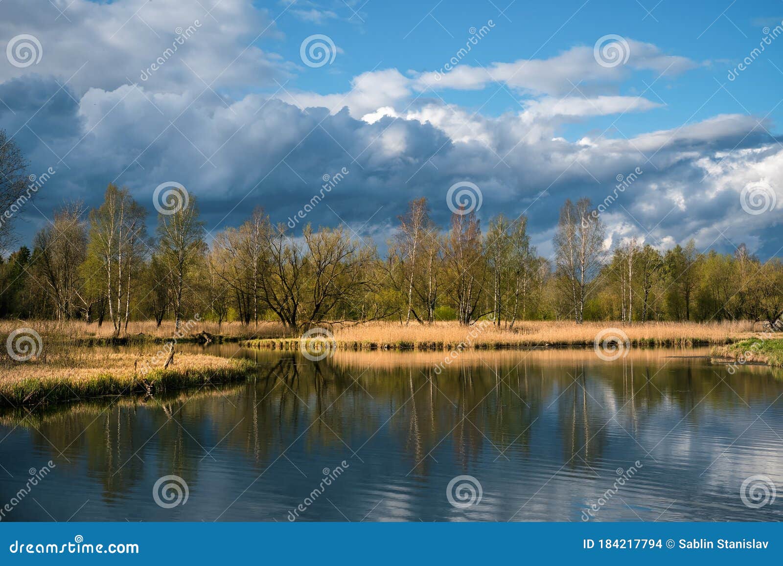 Russian Spring Landscape with Reflections of Trees in the Lake Stock ...