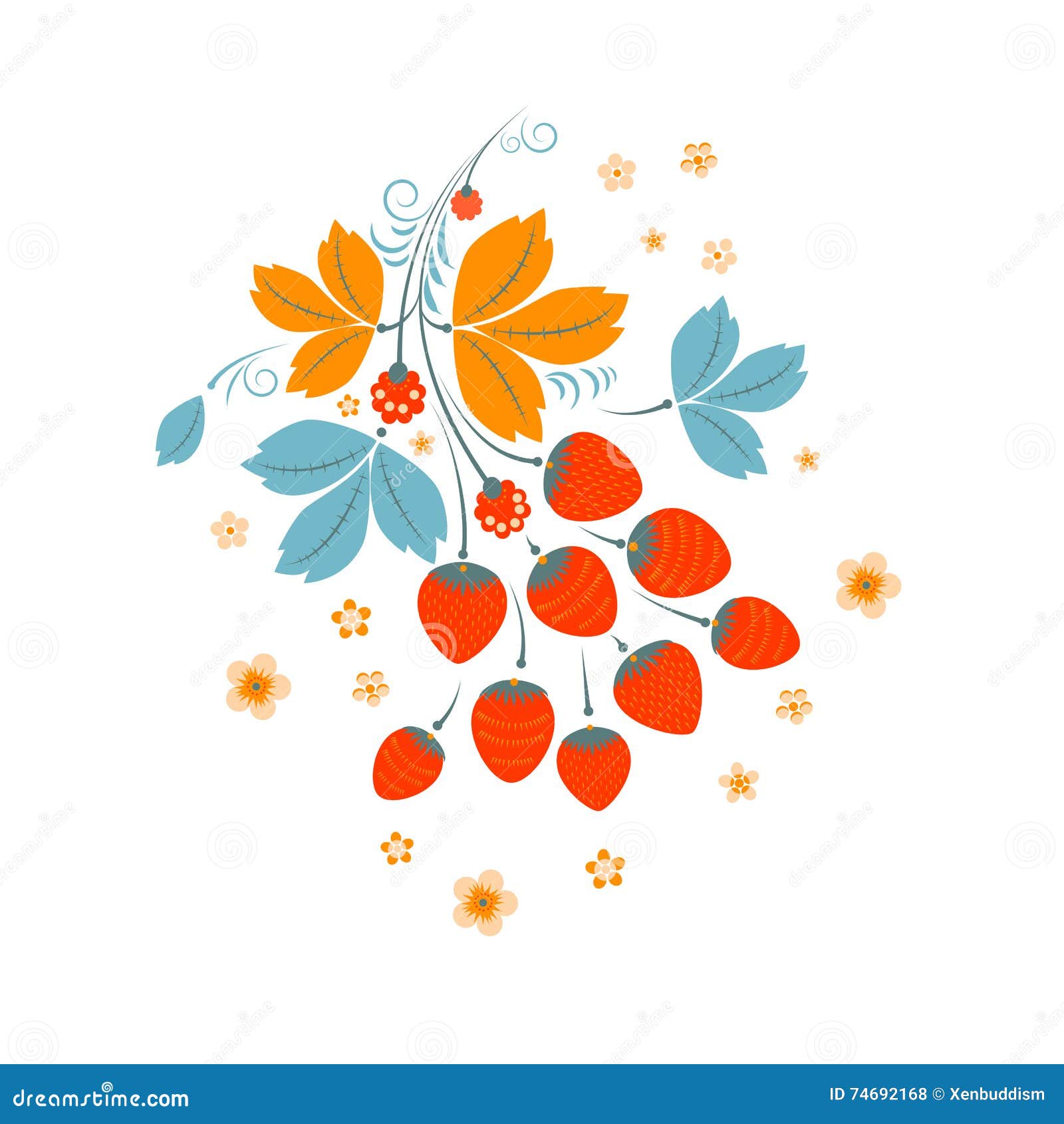 Russian Strawberry Decoration Stock Illustration - Illustration of flat ...