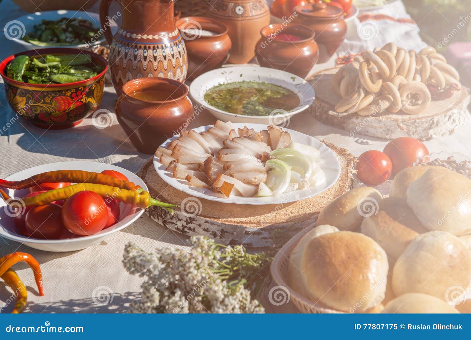 Russian table with food stock image. Image of national - 77807175