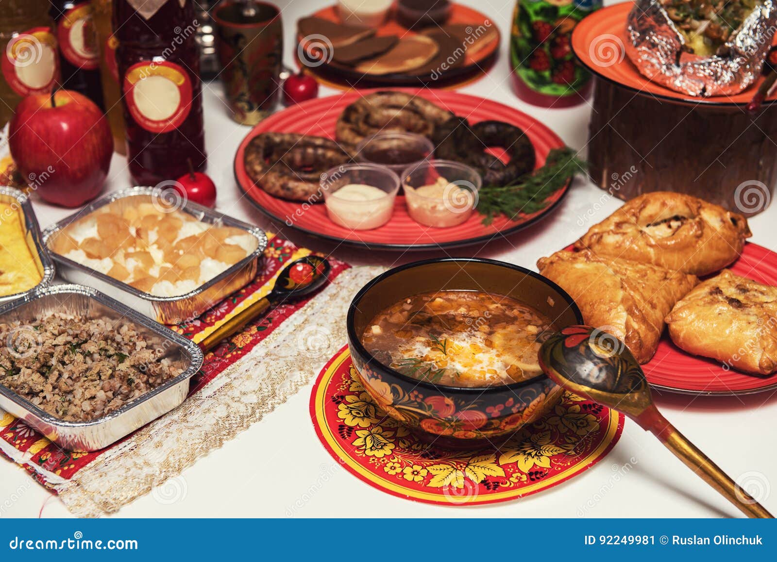 Russian table with food stock image. Image of cream, horisontal - 92249981