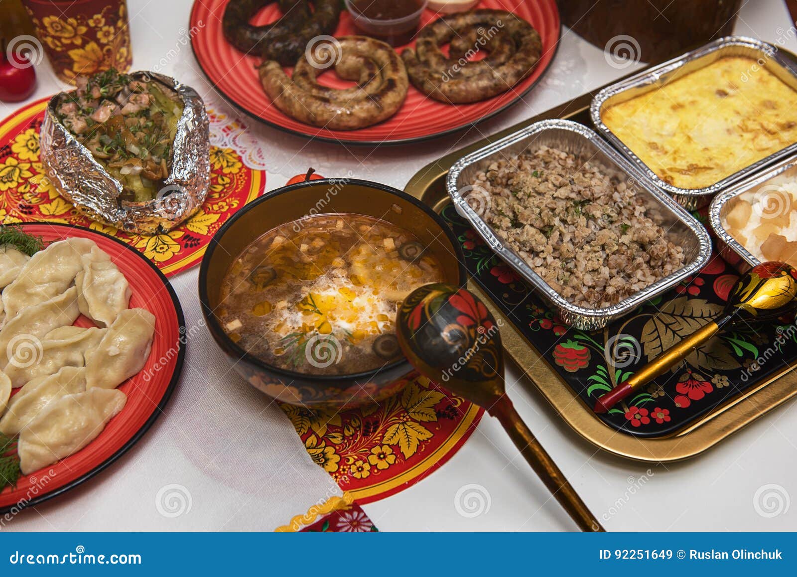 Russian table with food stock image. Image of juice, appetizer - 92251649