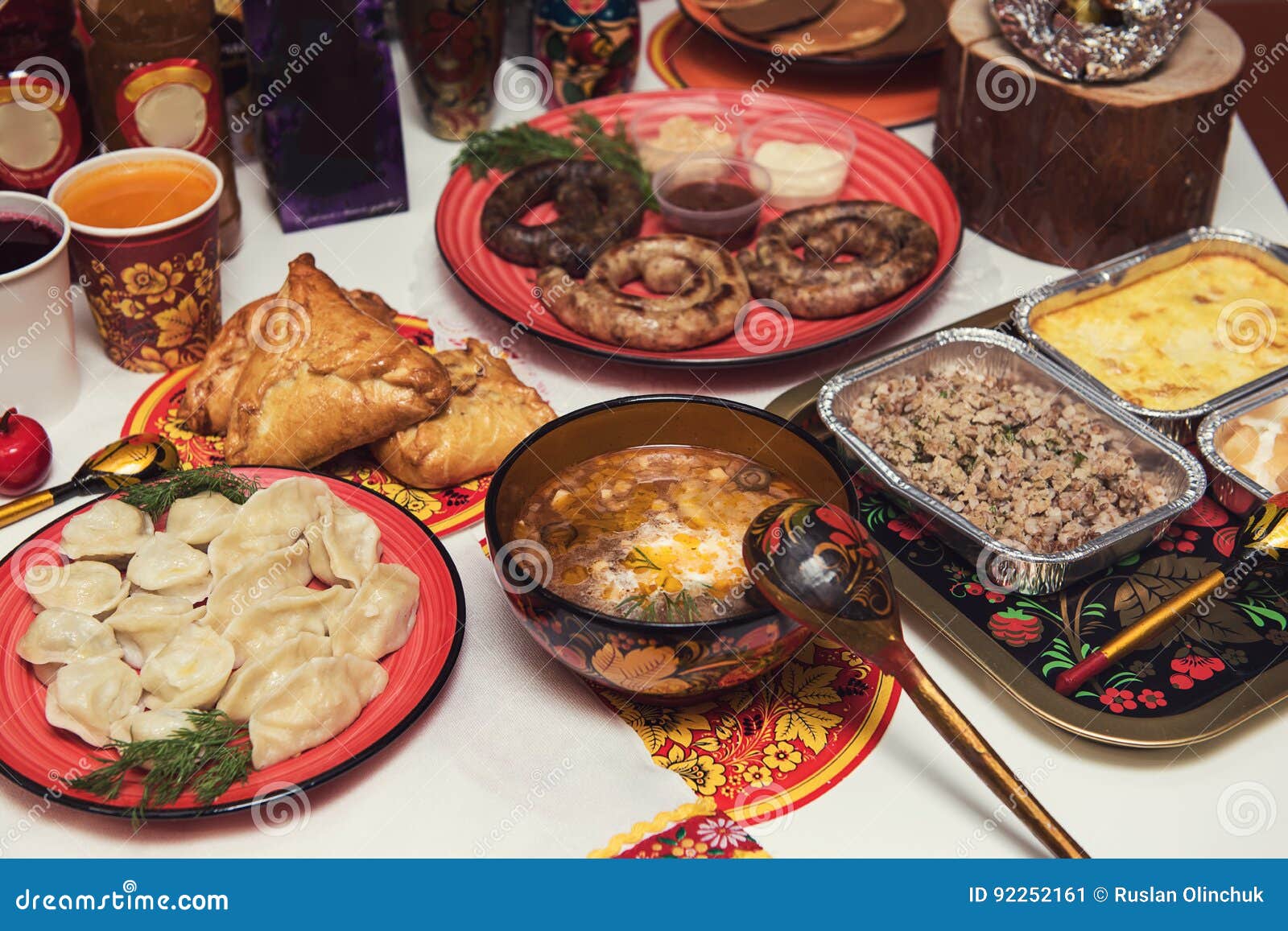 Russian table with food stock image. Image of meal, cream - 92252161