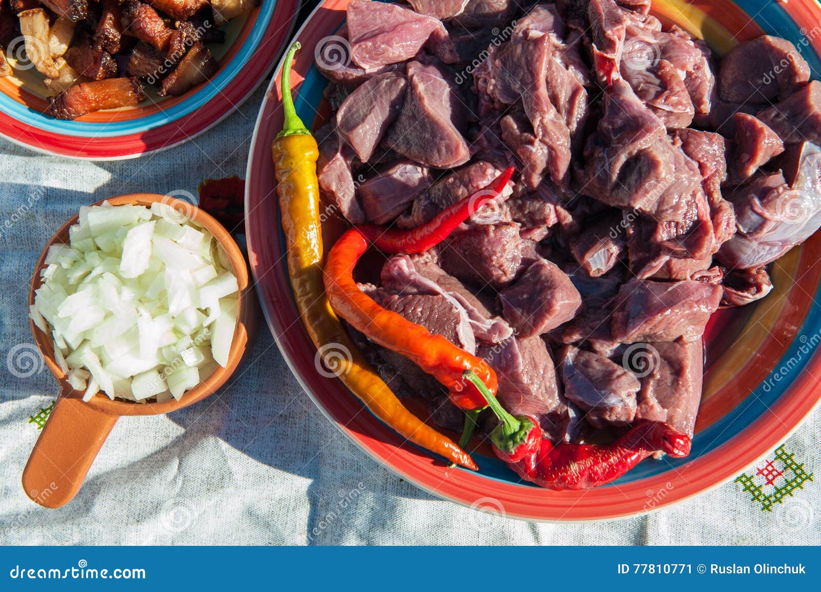 Russian Table with Raw Meat Stock Image - Image of flower, kitchen ...