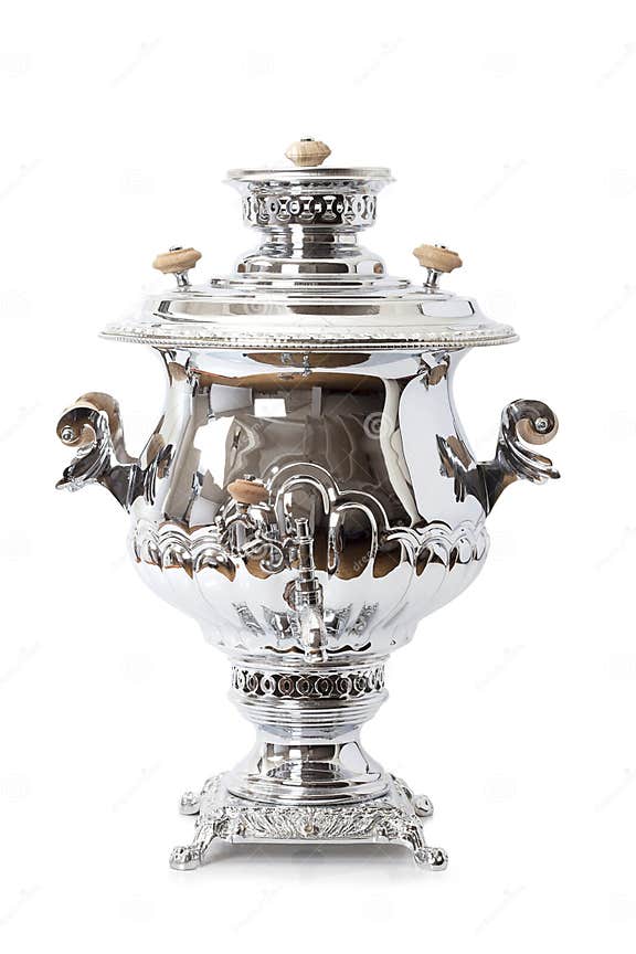 Russian Tea Samovar Over White Stock Photo - Image of dishware, faucet ...