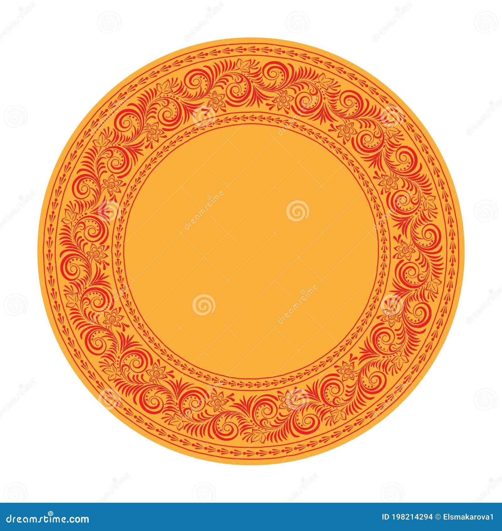 Russian Traditional Circular Pattern. Bright Red Pattern of Leaves and ...