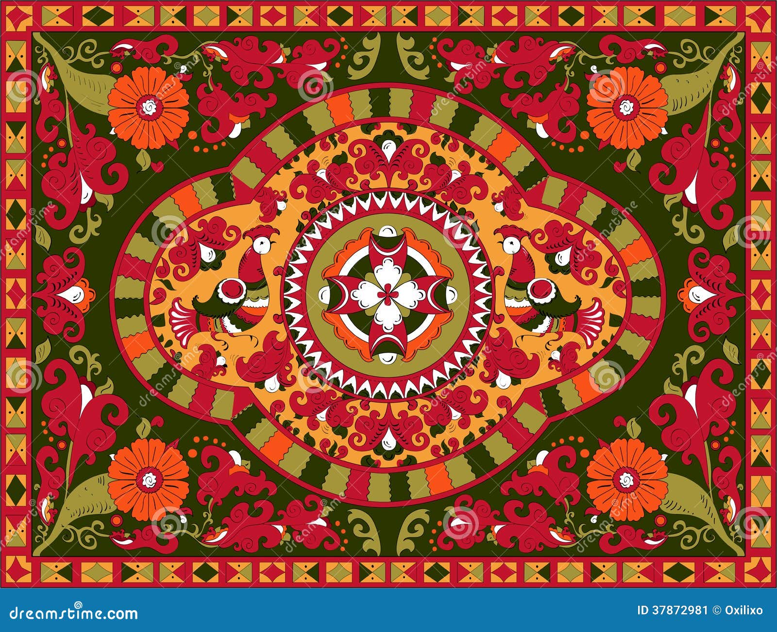 Russian Traditional Ornament with Birds and Flower Stock Vector ...