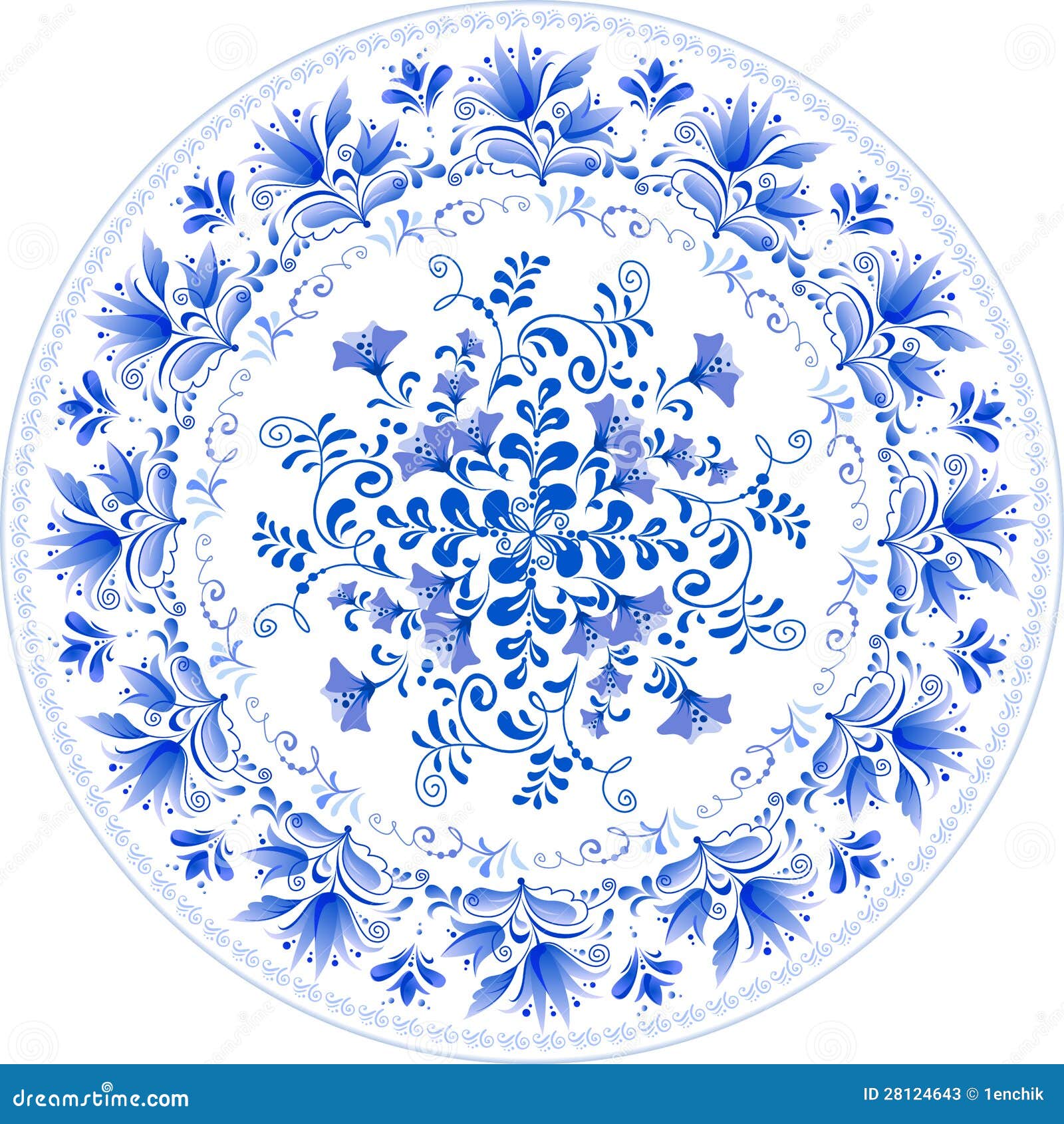Russian Traditional Plate in Gzhel Style Stock Vector - Illustration of ...