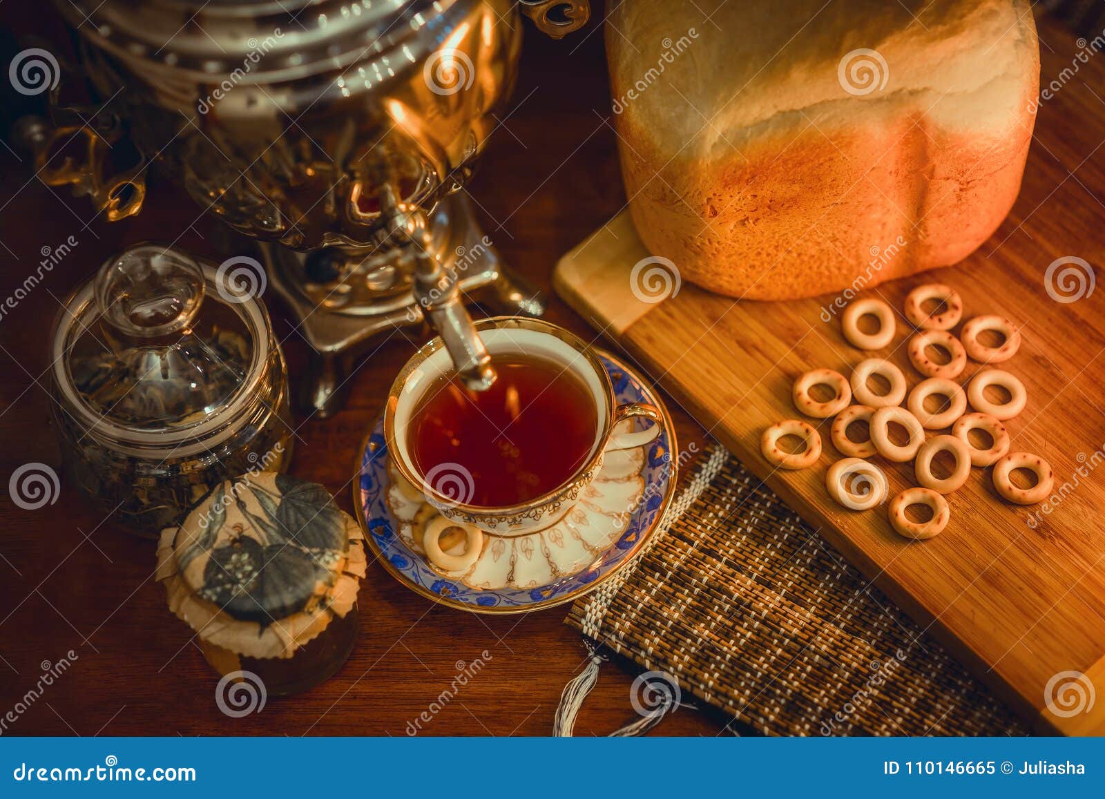 Russian Traditional Tea With Samovar Stock Image Image Of Cups