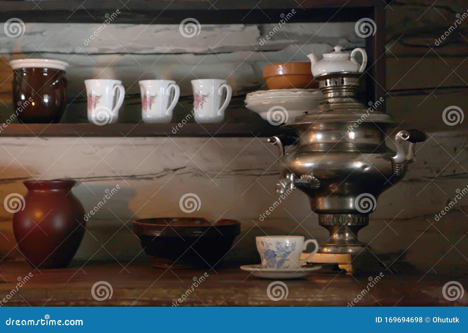 Russian Traditional Tea Drinking A Samovar Drying And Tea In Cup