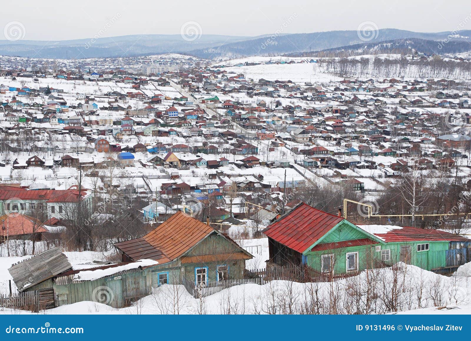 Russian village in winter stock photo. Image of colored - 9131496