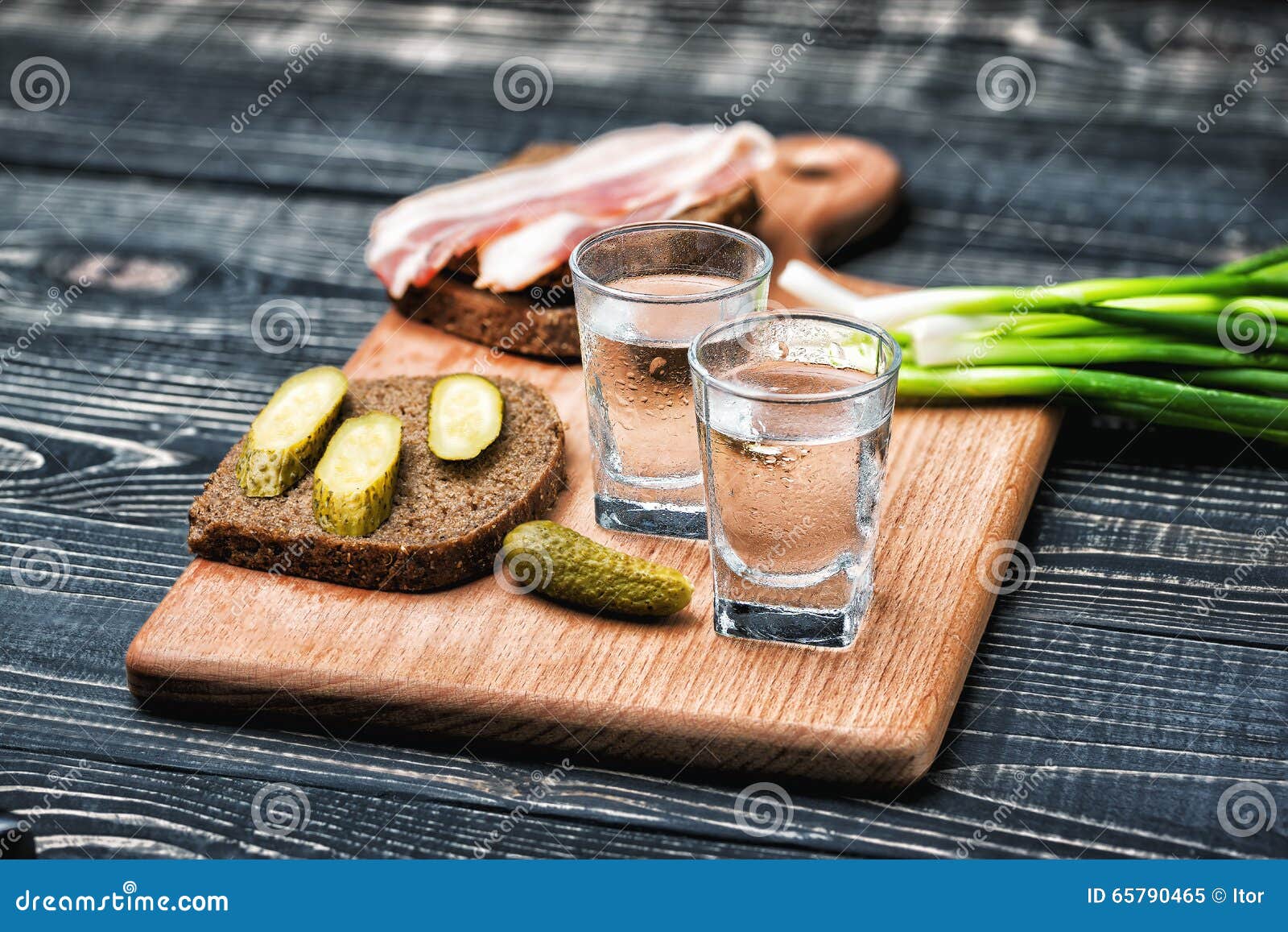 Russian Vodka with Traditional Black Bread and Pickles Stock Image ...