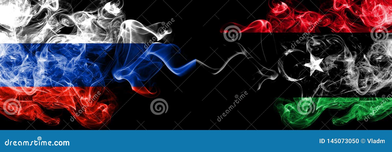 Russian Vs Libya, Libyan Smoke Flags Placed Side by Side. Thick Colored ...