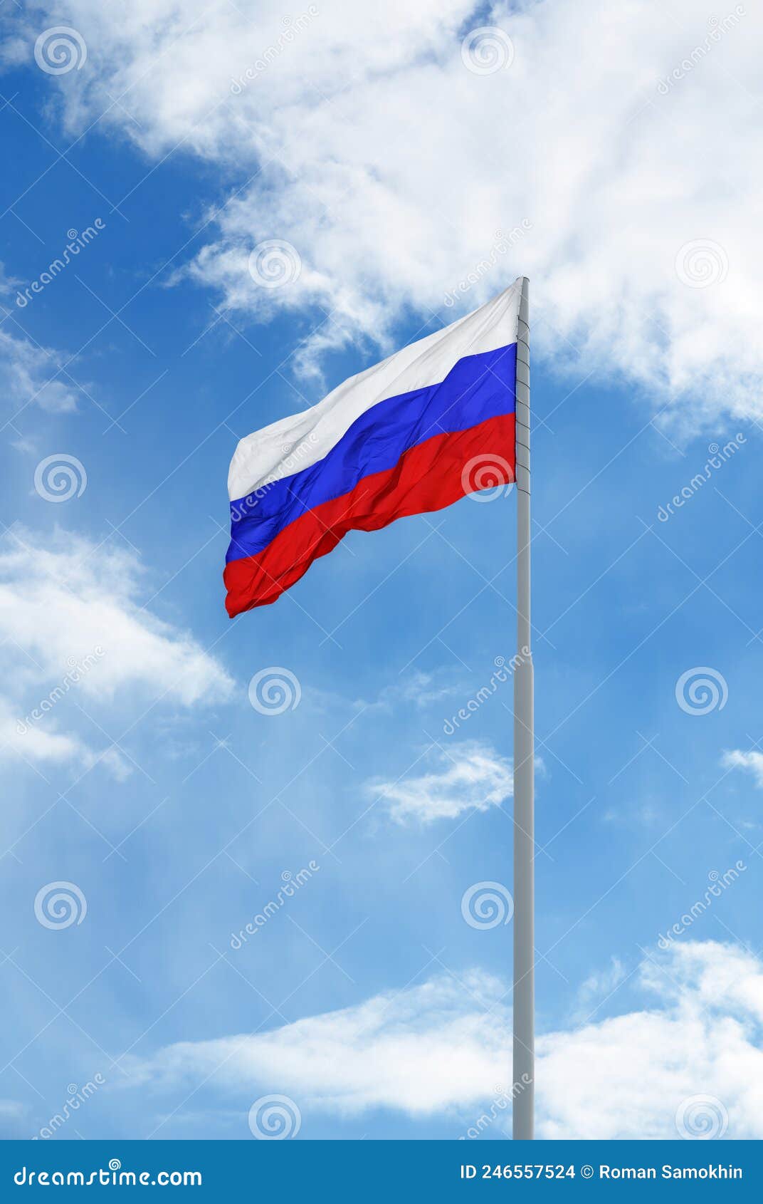 Russian Flag in Front of Blue Sky and Clouds Stock Photo - Image of ...