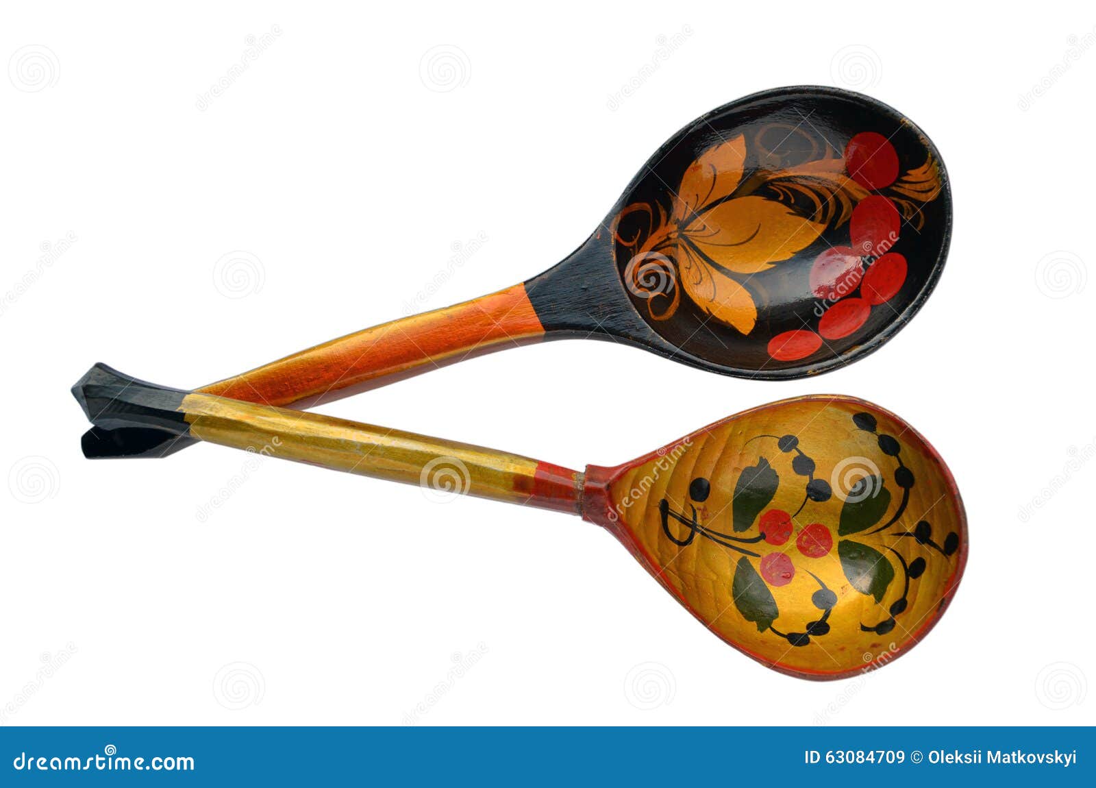 Russian Wooden Painted Spoons Isolated on White Stock Image - Image of ...