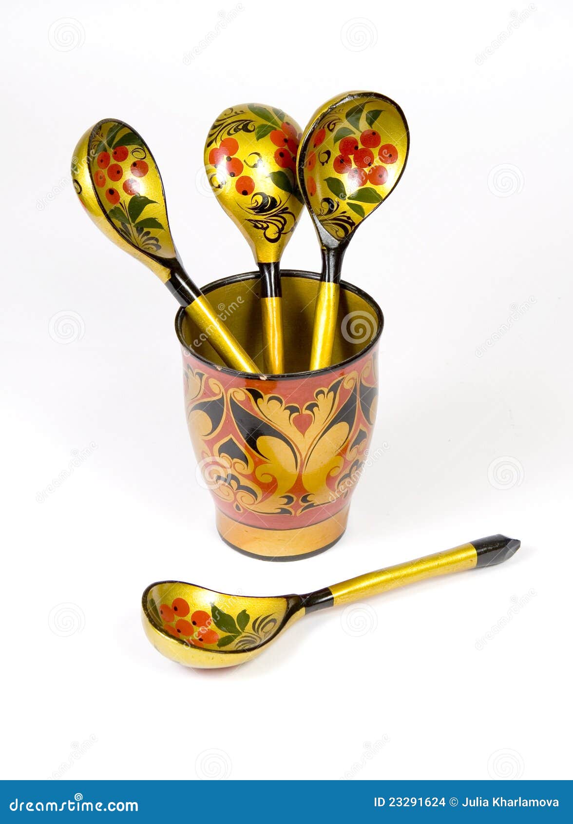 Russian wooden spoons stock photo. Image of flower, hohloma - 23291624