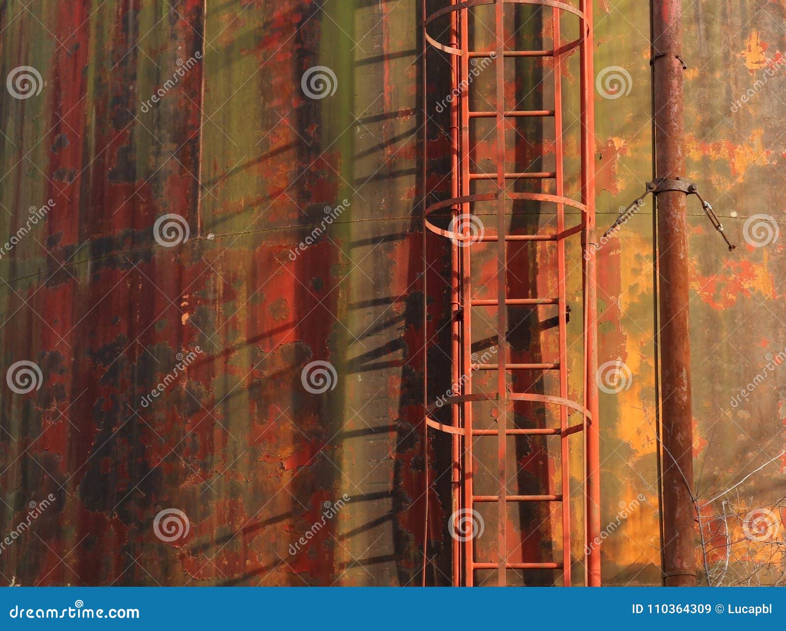 Rust Background and Texture. Industrial Safety Ladder on Old Metal Wall ...