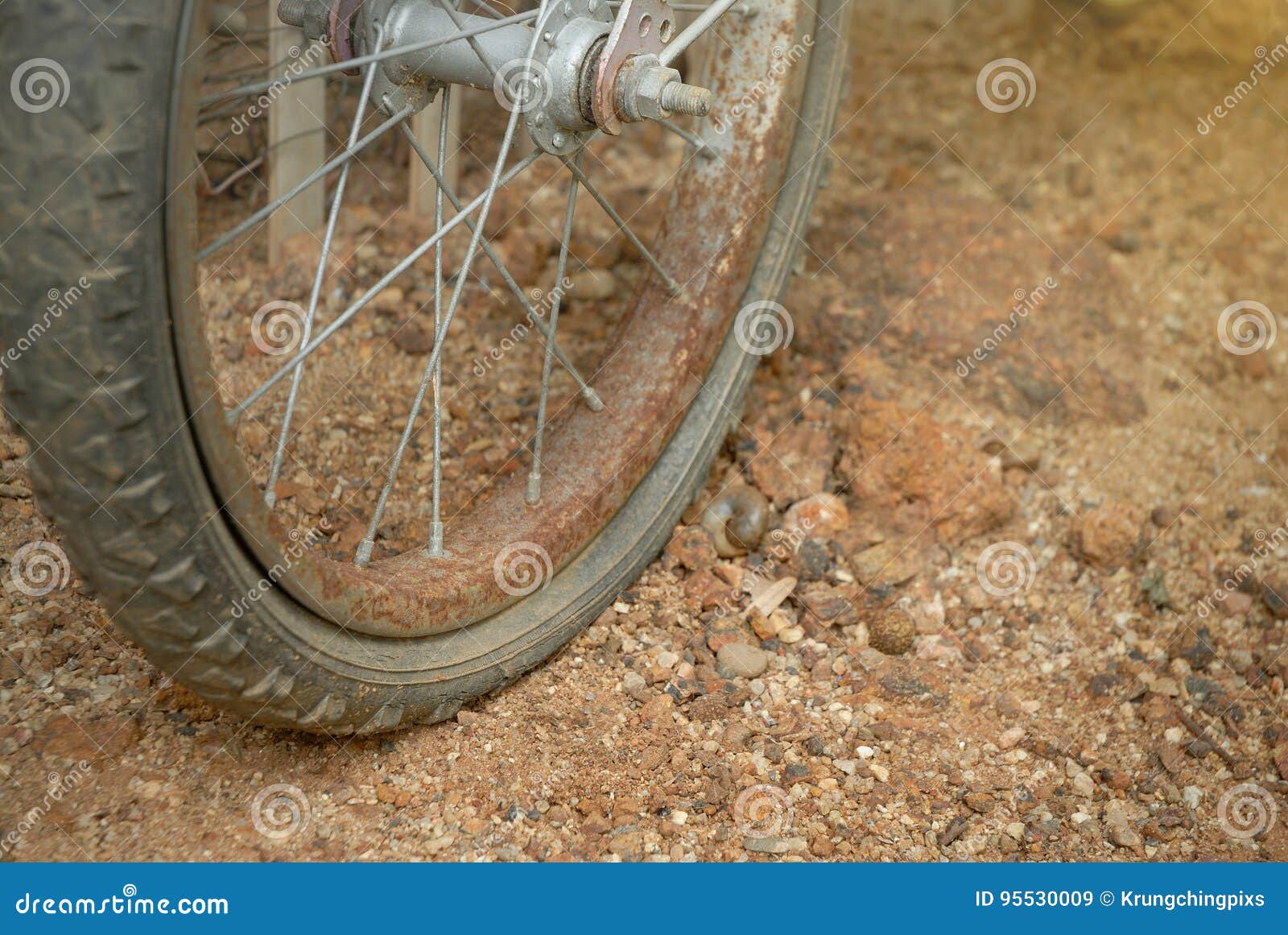 Rust Bicycle Wheel and Flat Tyre. Stock Image - Image of transport ...