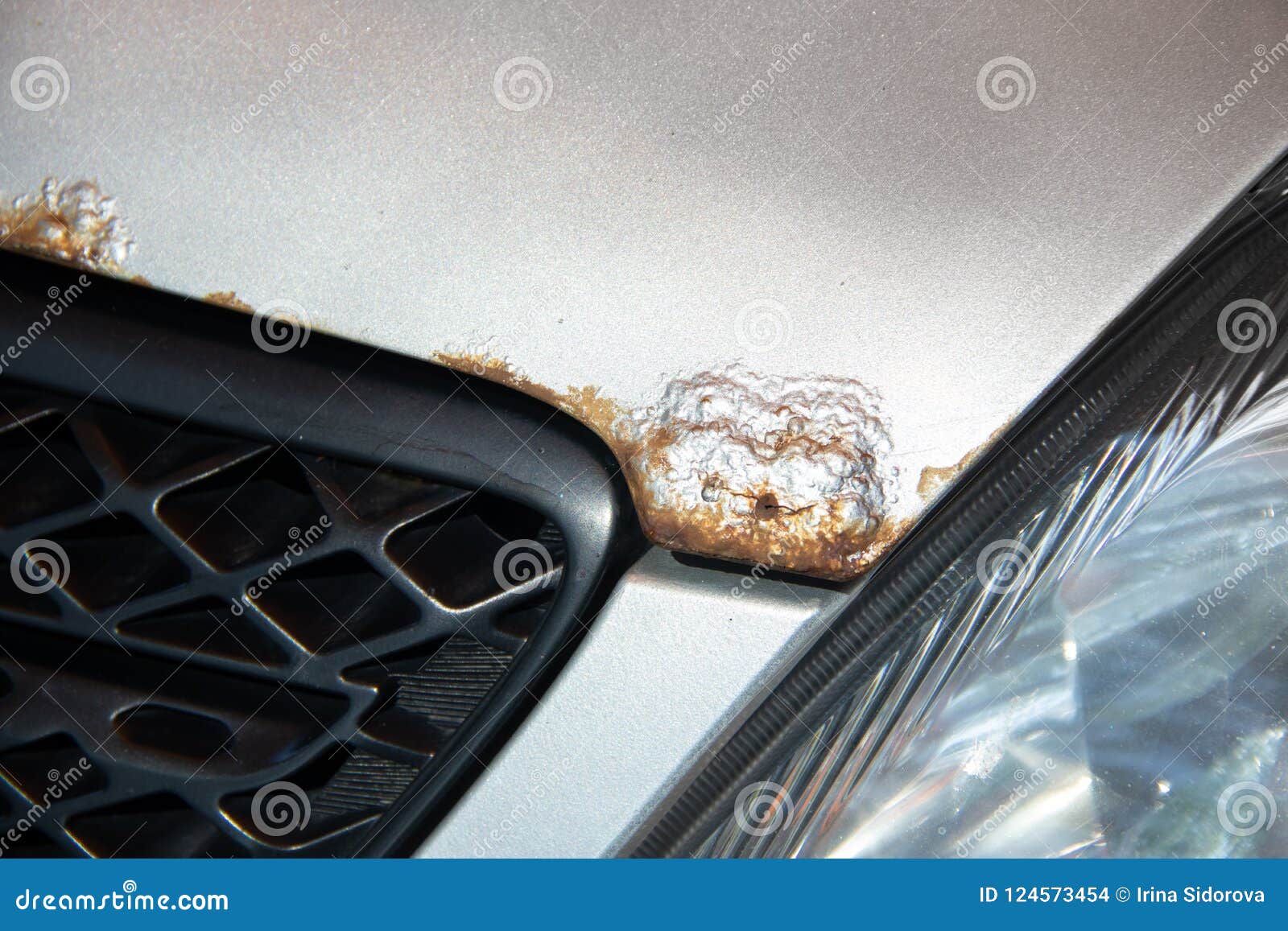 Rust on the Bonnet of a Silver Car Stock Photo - Image of aged, closeup ...