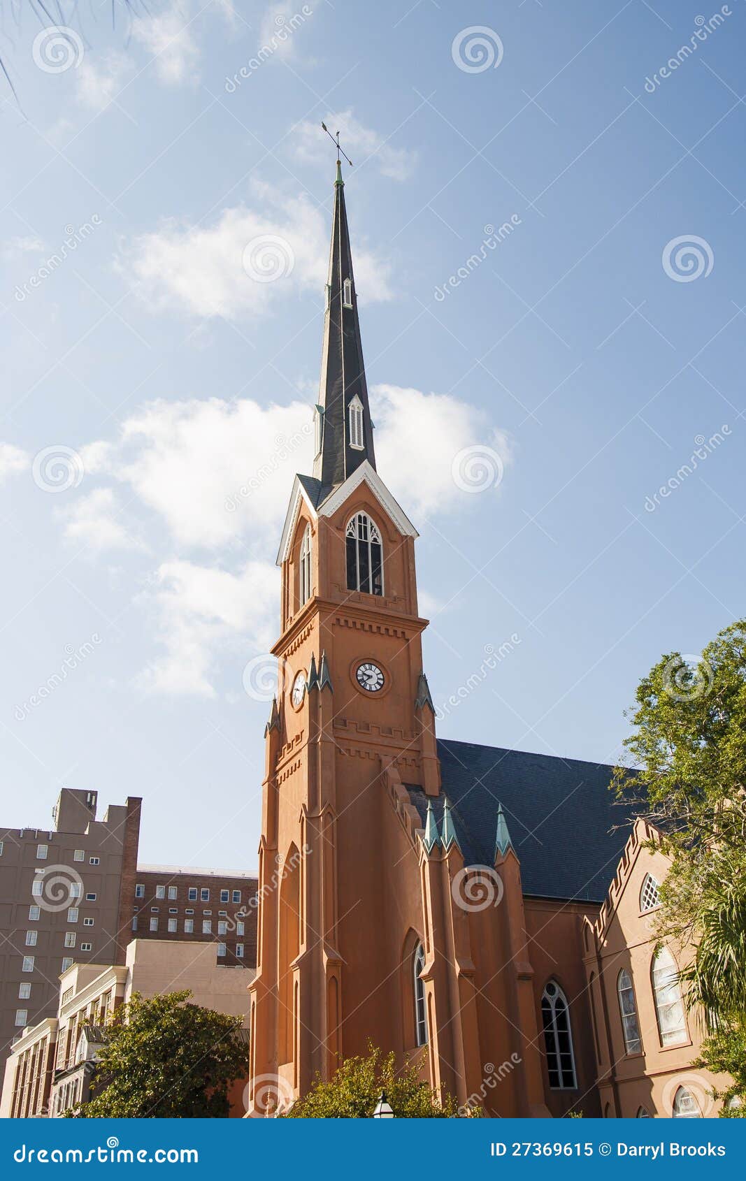 Rust Colored Church Steeple on Nice Sky Stock Image - Image of brick ...
