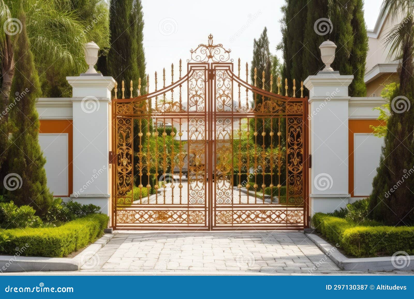 Rust-colored Iron Gate of a Luxury Private Villa Stock Image - Image of ...