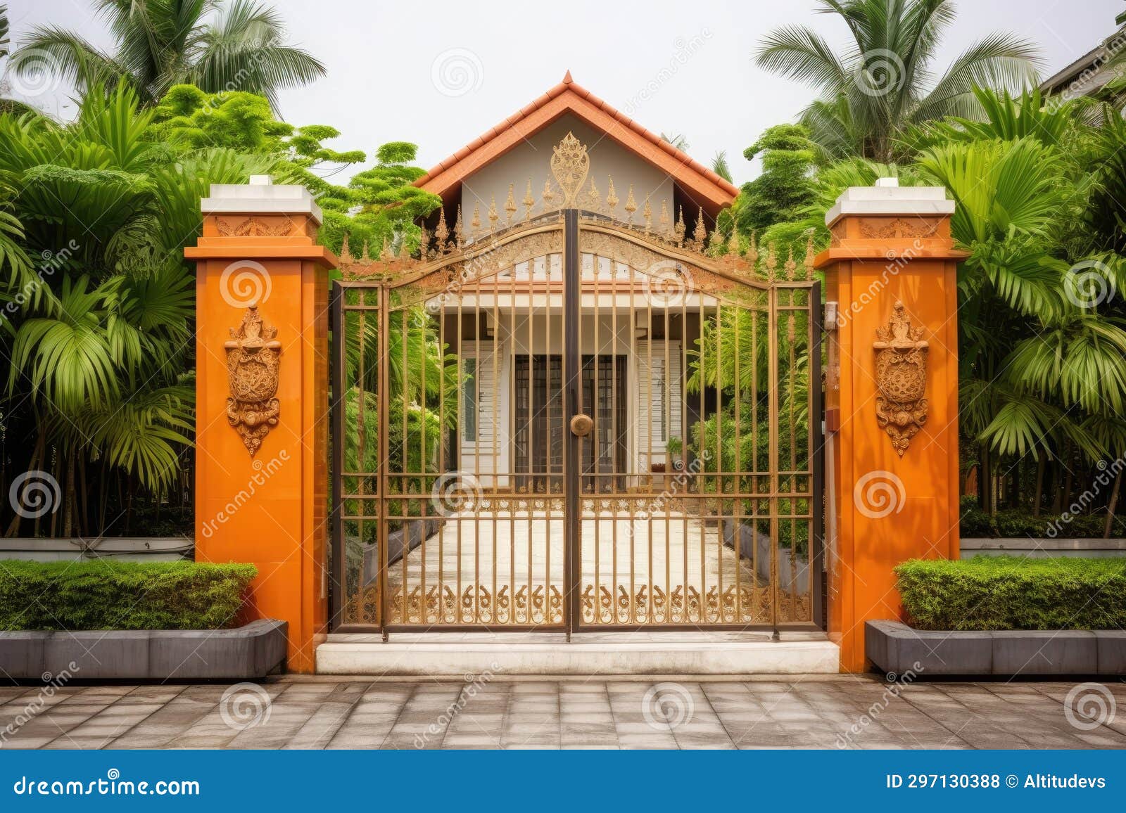 Rust-colored Iron Gate of a Luxury Private Villa Stock Photo - Image of ...