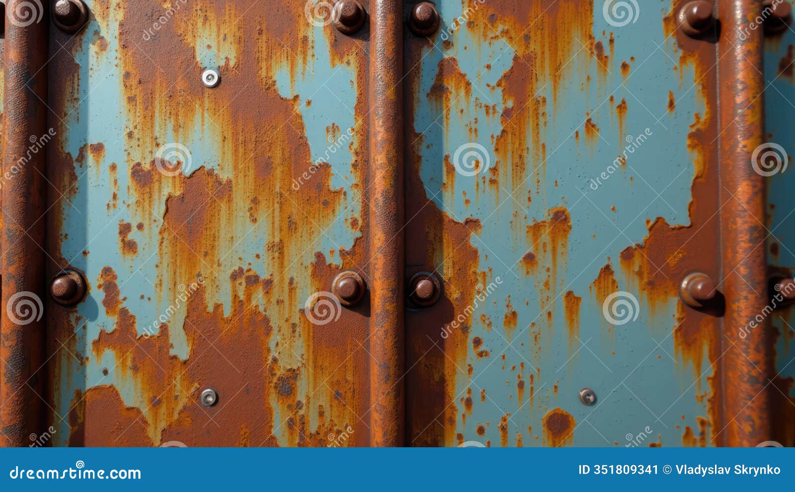 Rust-covered Blue Metal Surface with Exposed Rivets Showing Texture and ...