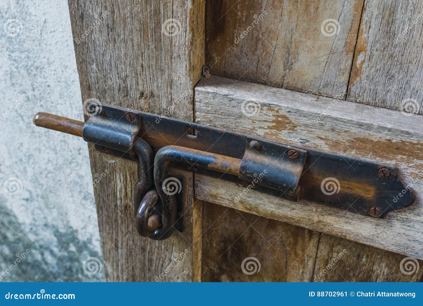 Rust Door Bolt on Wood Door Stock Image - Image of open, secure: 88702961