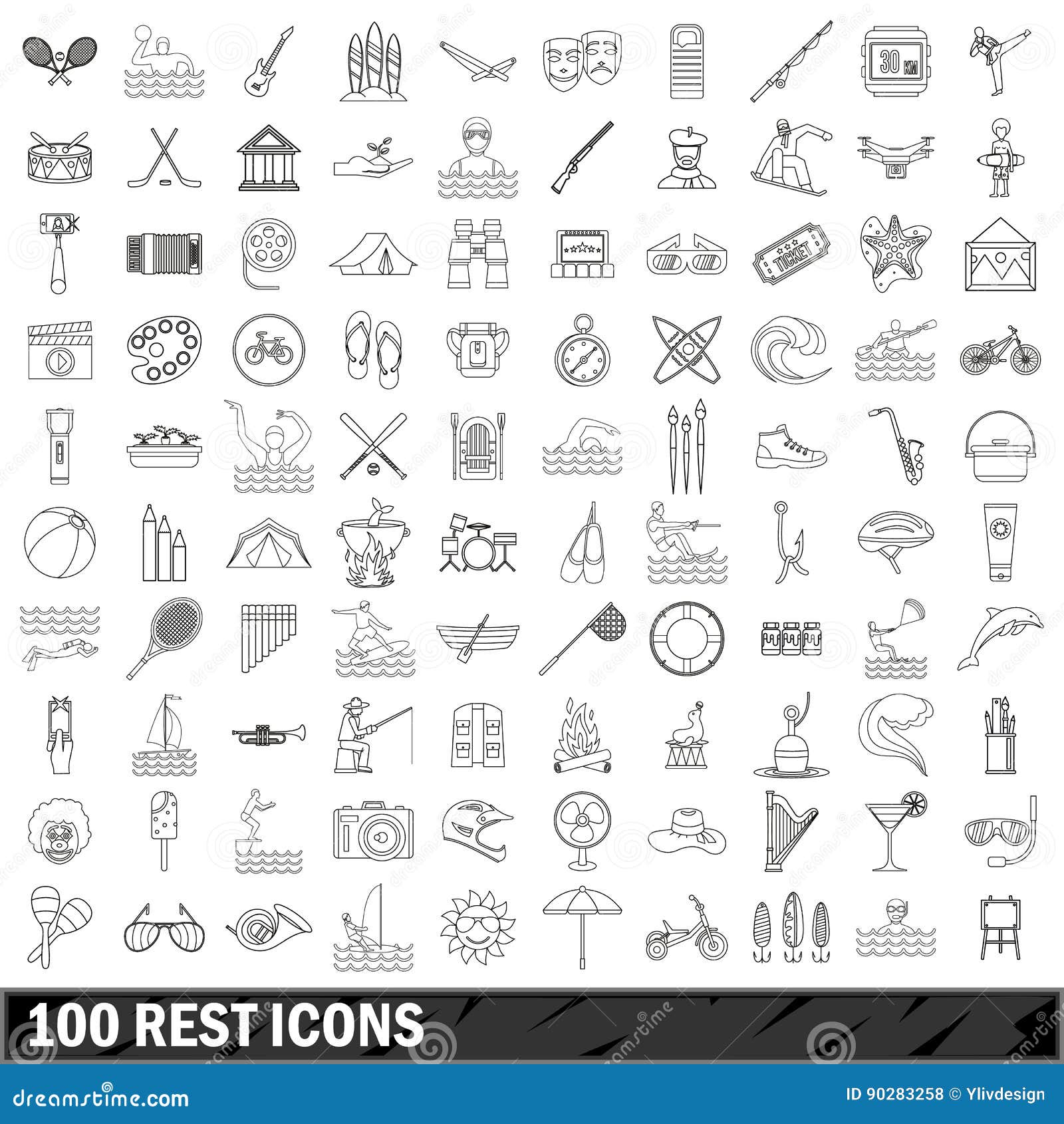 100 Rust Geplaatste De Pictogrammen, Schetsen Stijl Vector Illustratie ...