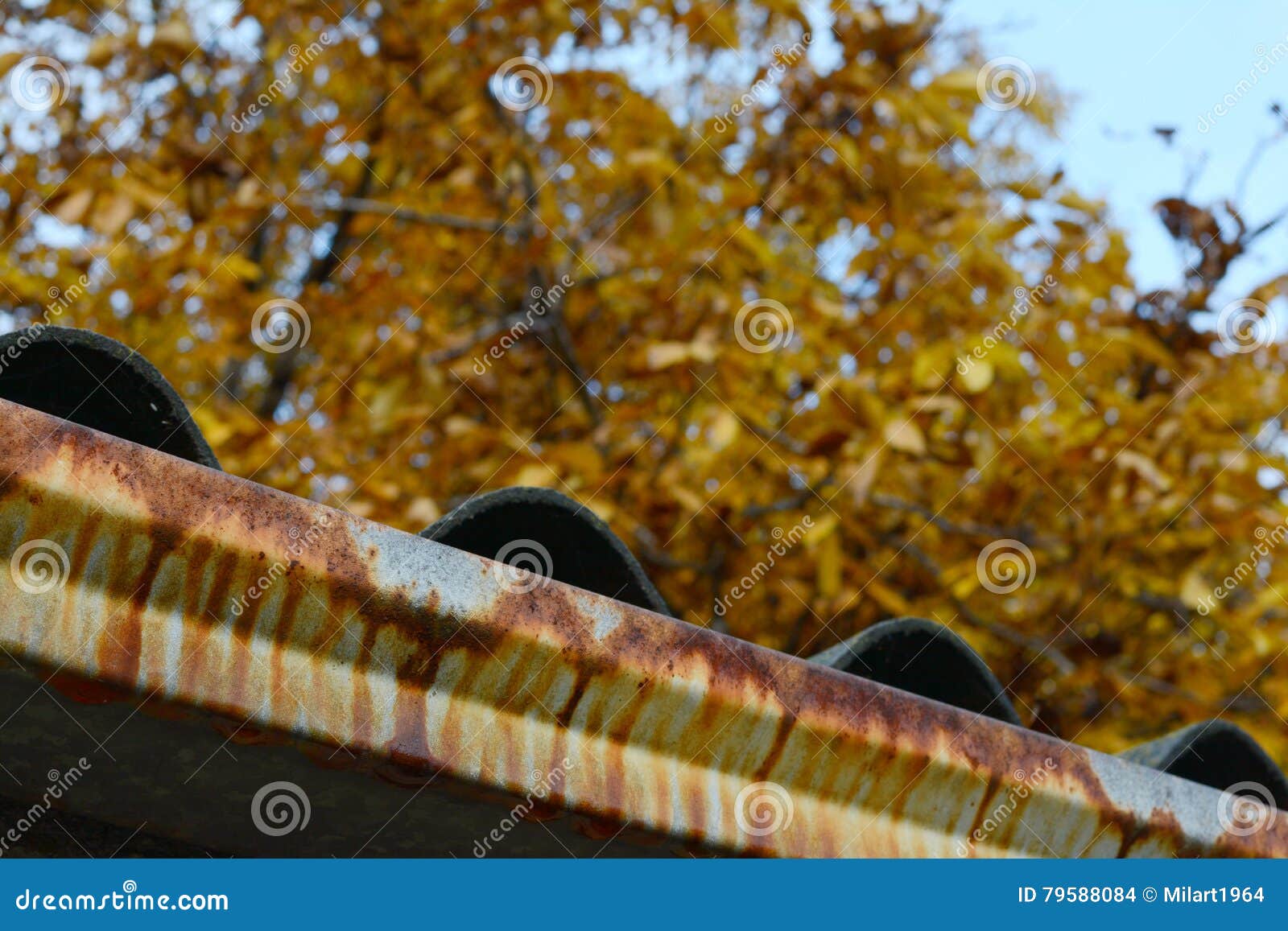 Rust gutter. stock photo. Image of home, detail, panel - 79588084