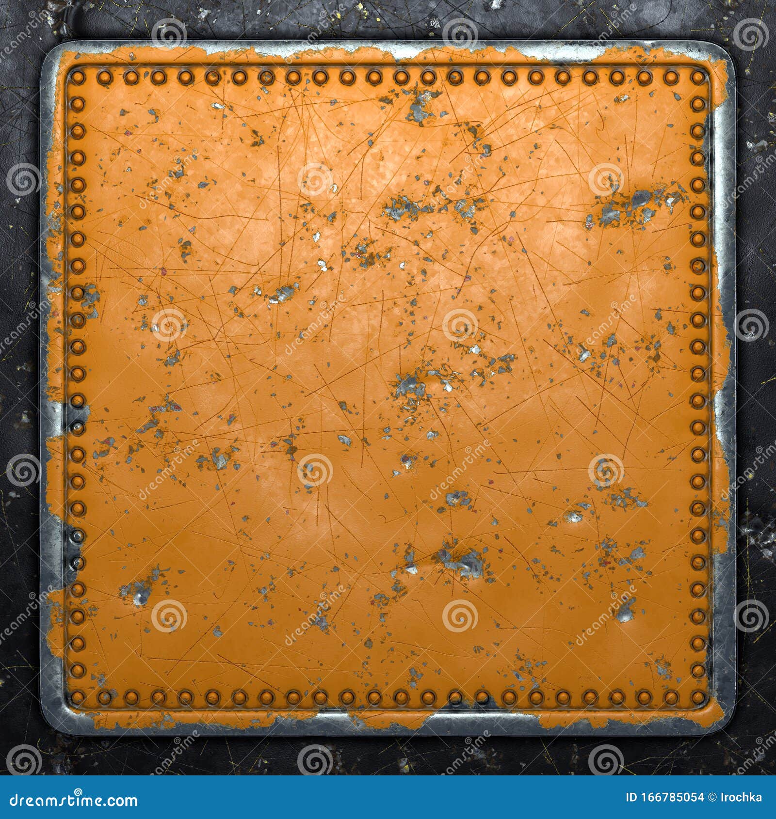 Rust Metal with Rivets in the Shape of a Square in the Center on Black ...