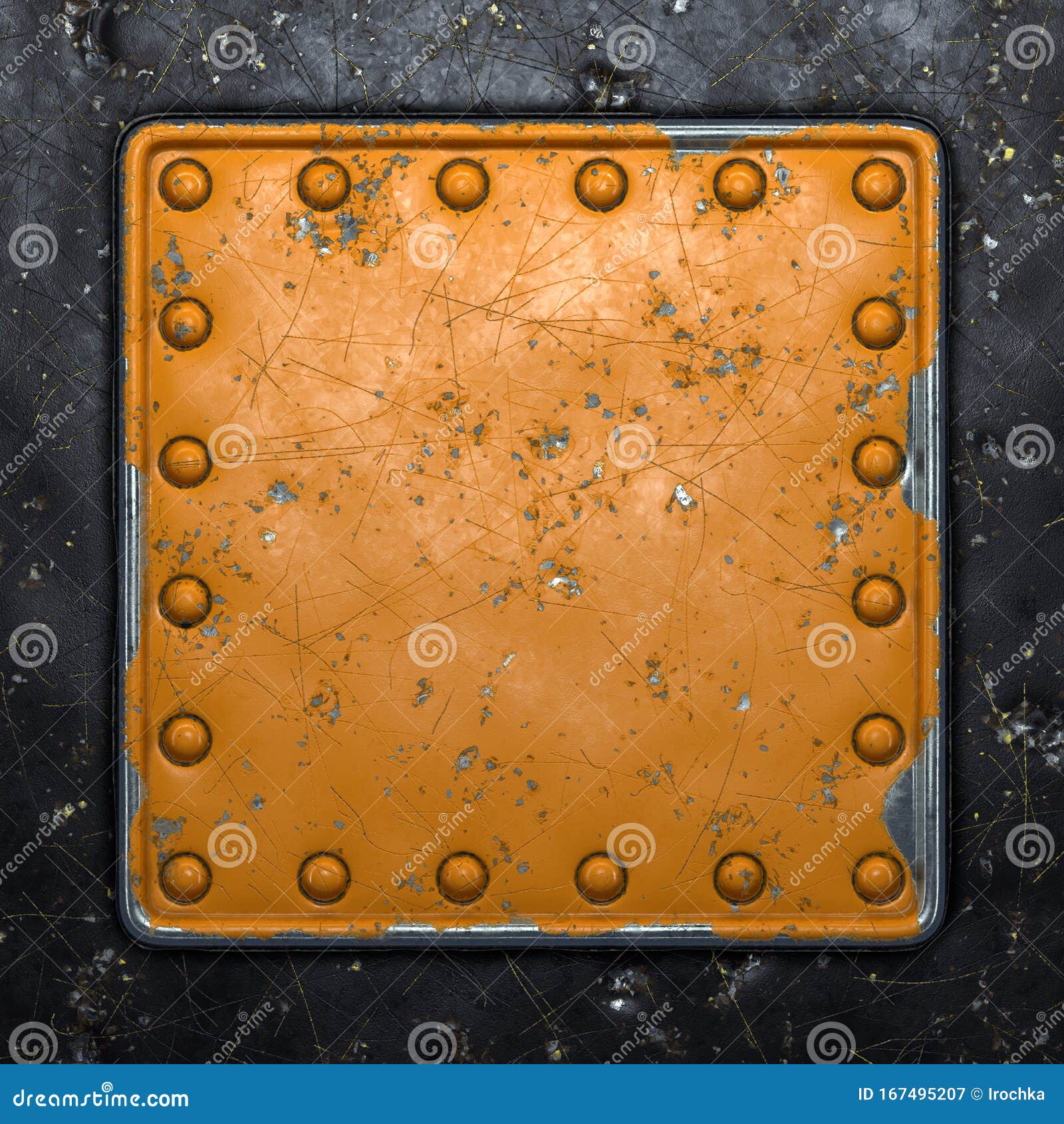 Rust Metal with Rivets in the Shape of a Square in the Center on Black ...