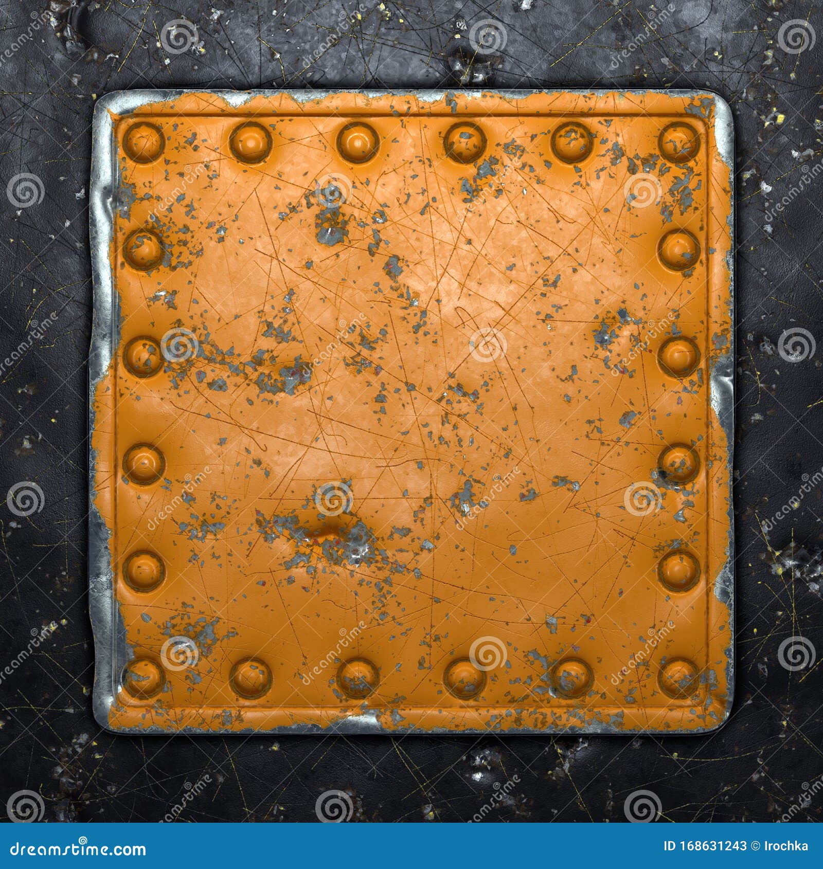 Rust Metal with Rivets in the Shape of a Square in the Center on Black ...