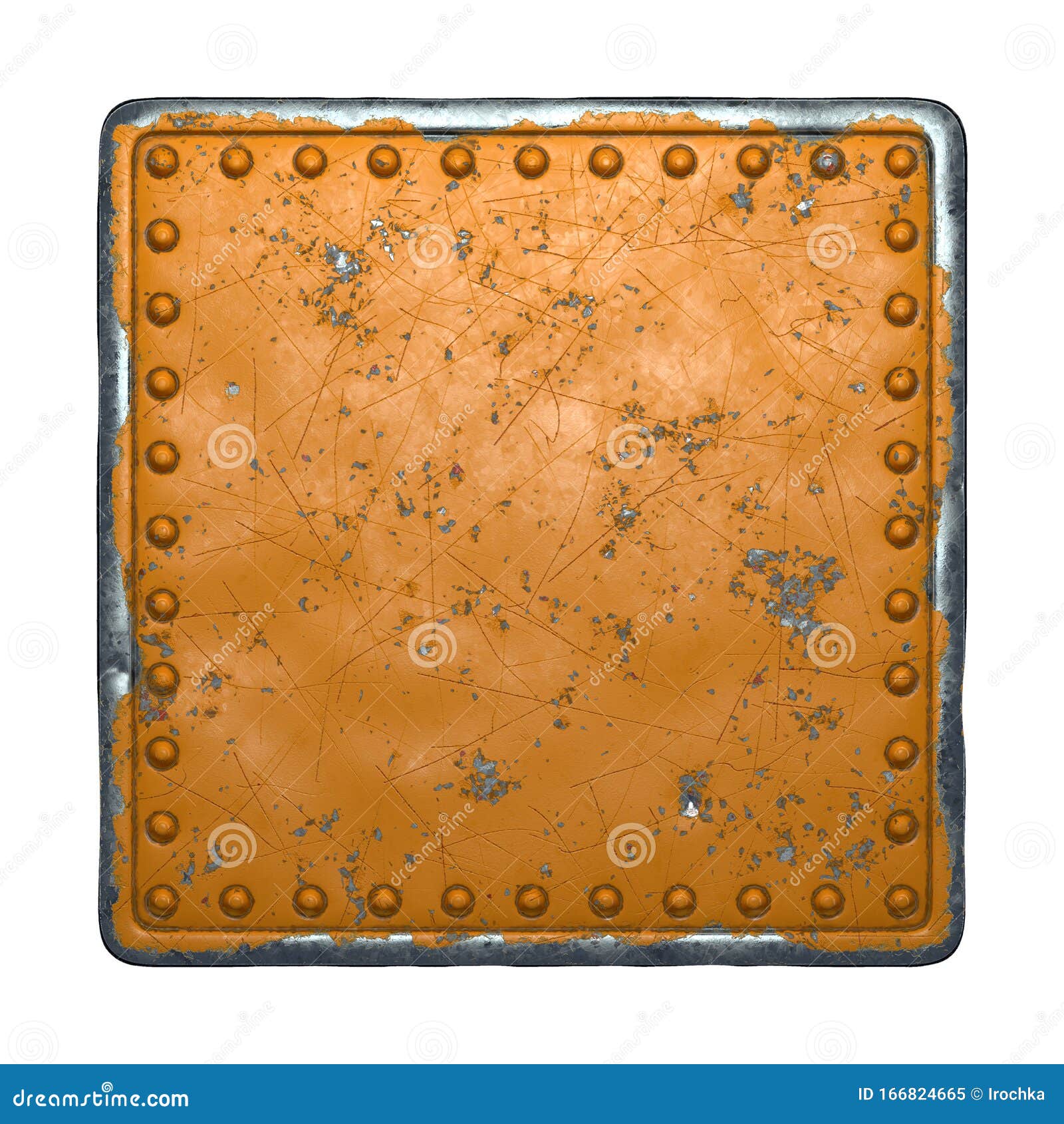 Rust Metal with Rivets in the Shape of a Square in the Center on White ...