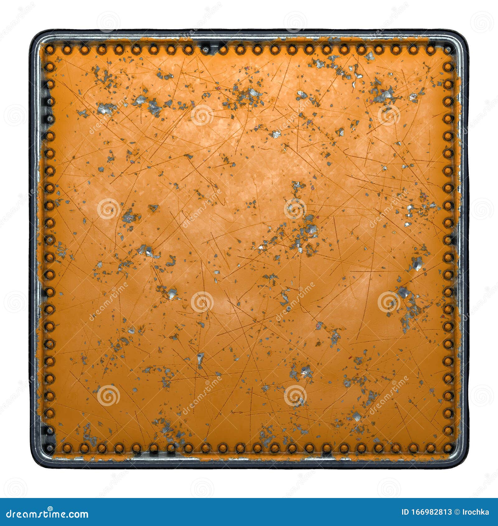 Rust Metal with Rivets in the Shape of a Square in the Center on White ...